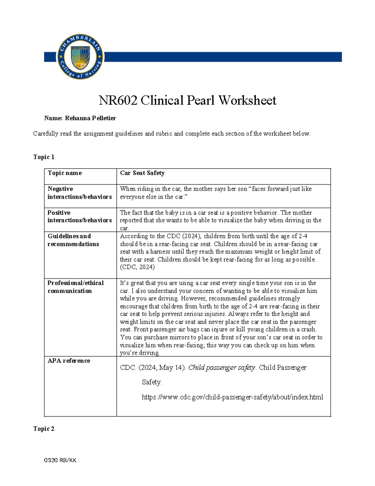 Week 2 Clinical Pearl Worksheet - NR602 Clinical Pearl Worksheet Name ...