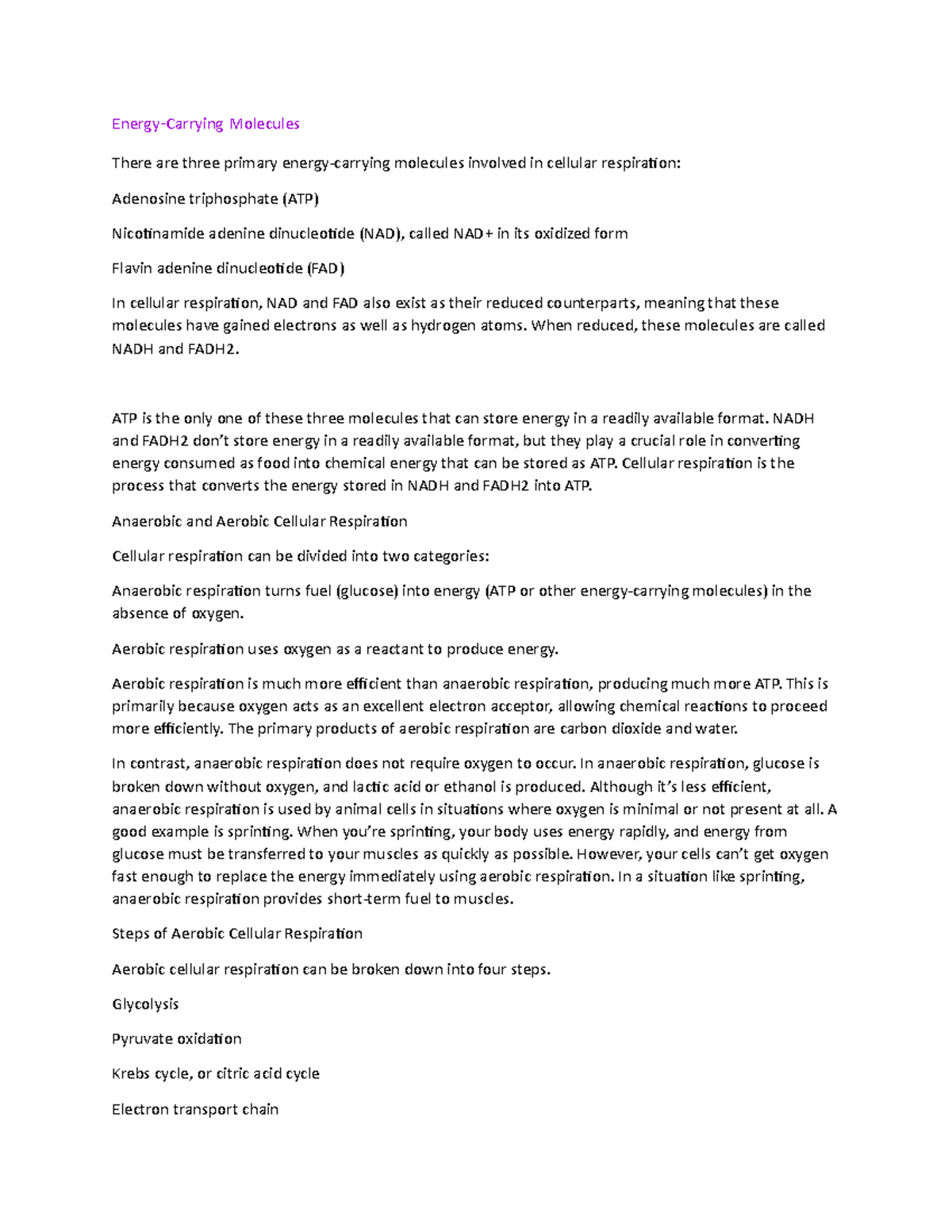Biology 4 - 160 A. Coleman - Energy-Carrying Molecules There are three ...