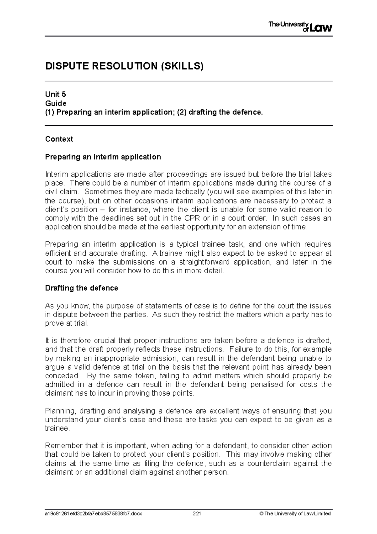 2223 dis ws05 ce01 guide - DISPUTE RESOLUTION (SKILLS) Unit 5 Guide (1 ...