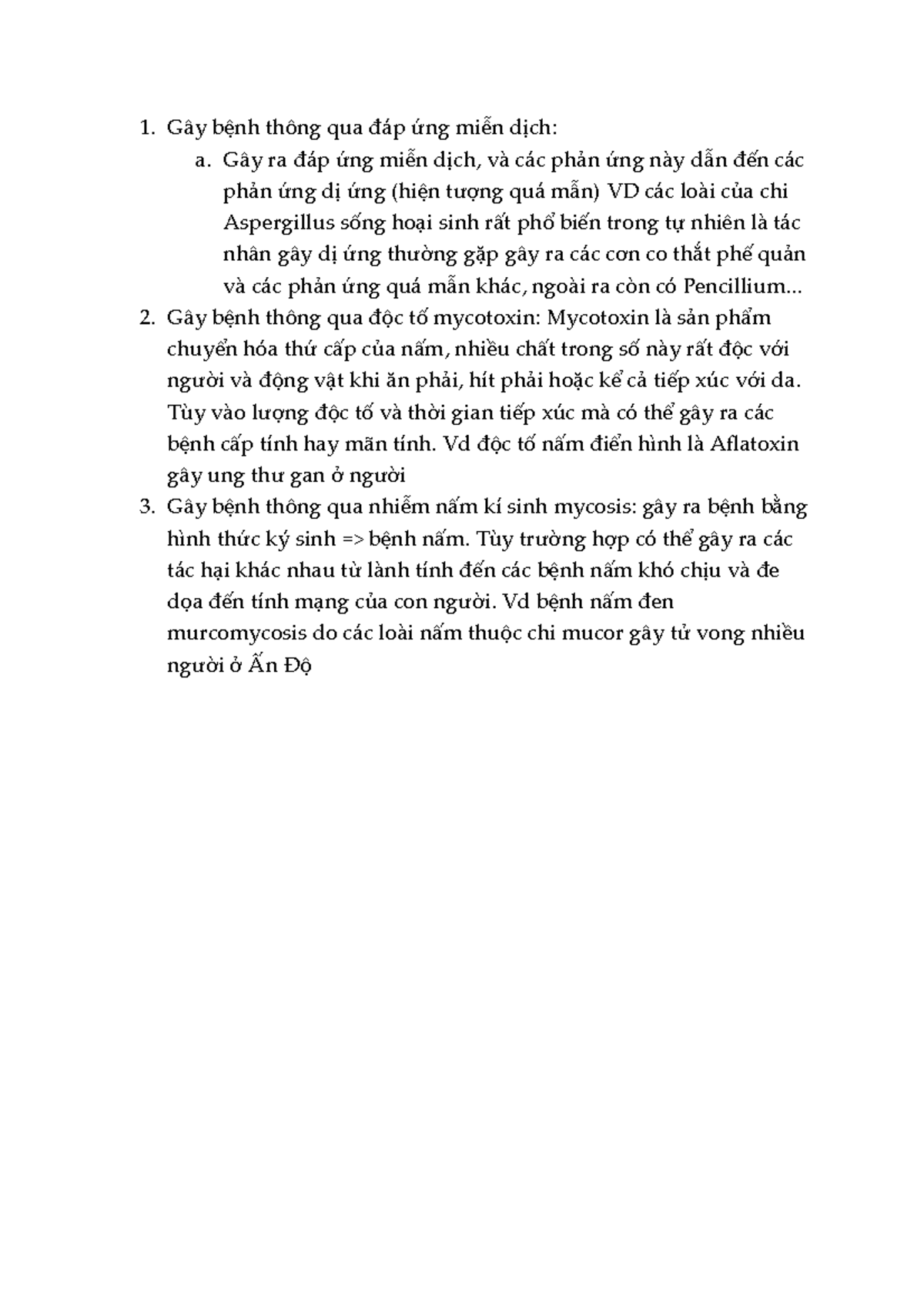 Nấm - nấm - Gây bệnh thông qua đáp ứng miễn dịch: a. Gây ra đáp ứng ...