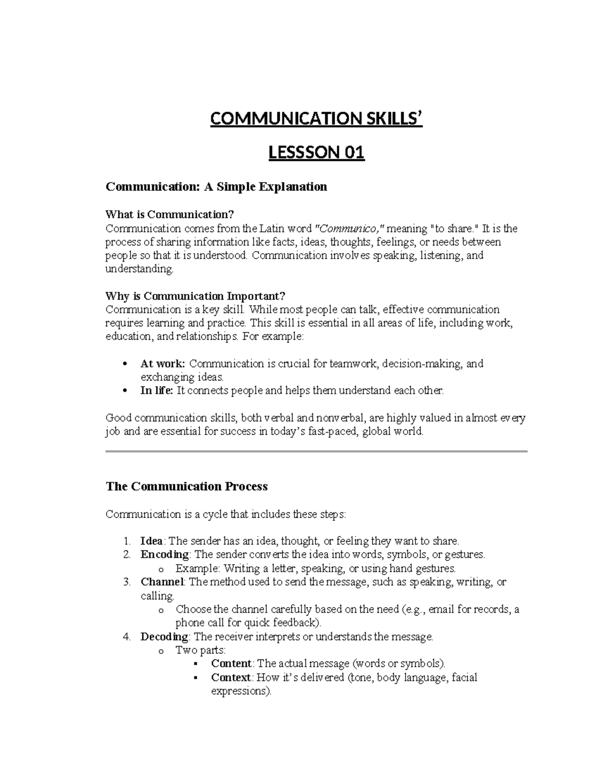 Communication Skills - IT IS A SUMMARIZED MATERIAL OF HANDOUT ...