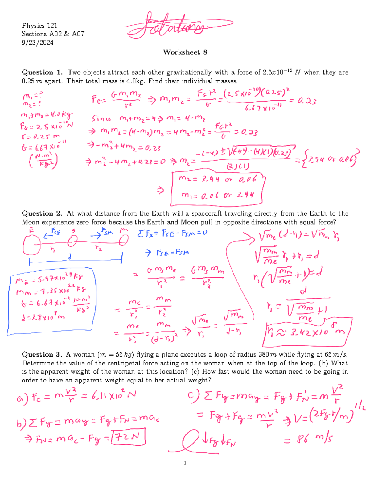 Worksheet 8 Solutions - practice problems - Physics 121 Sections A02 ...