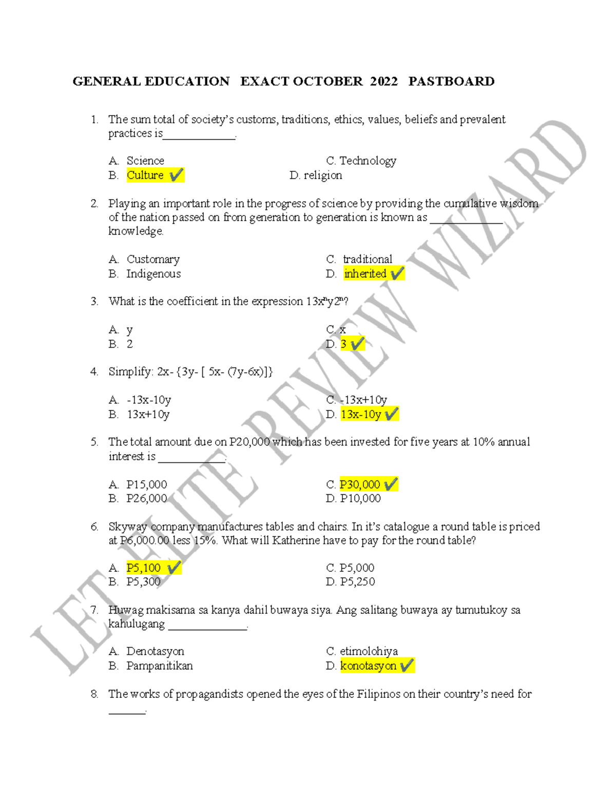 Gen ed oct 2022 - LECTURE NOTES - GENERAL EDUCATION EXACT OCTOBER 2022 ...