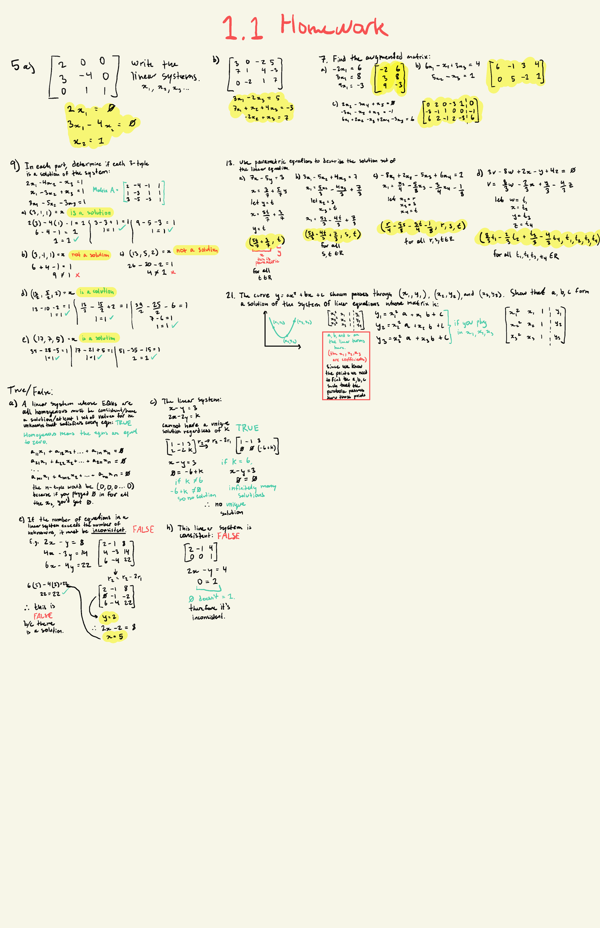 1.1 Problems - LIN ALG HMWRK - REVIEW AND PRACTICE - 17 Homework a - 7. Find the augmented ...
