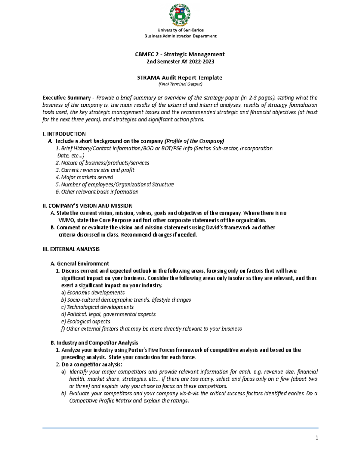 Strama Audit Report Template 2ndsem 2022 1 - Business Administration ...