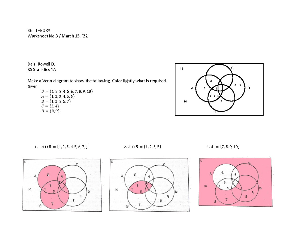 Daiz R BSStat 1A Set Theory Worksheet 3 - 8 9 7 6 C B 2 1 3 5 10 4 SET ...