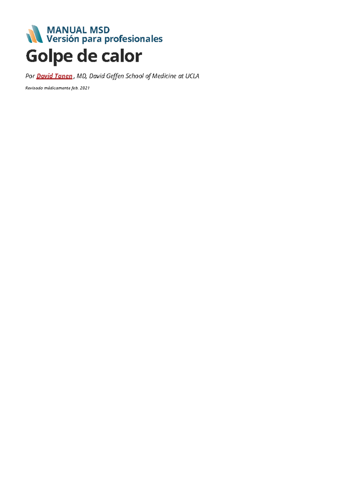 Golpe de calor - Golpe de calor Por David Tanen , MD, David Geffen ...