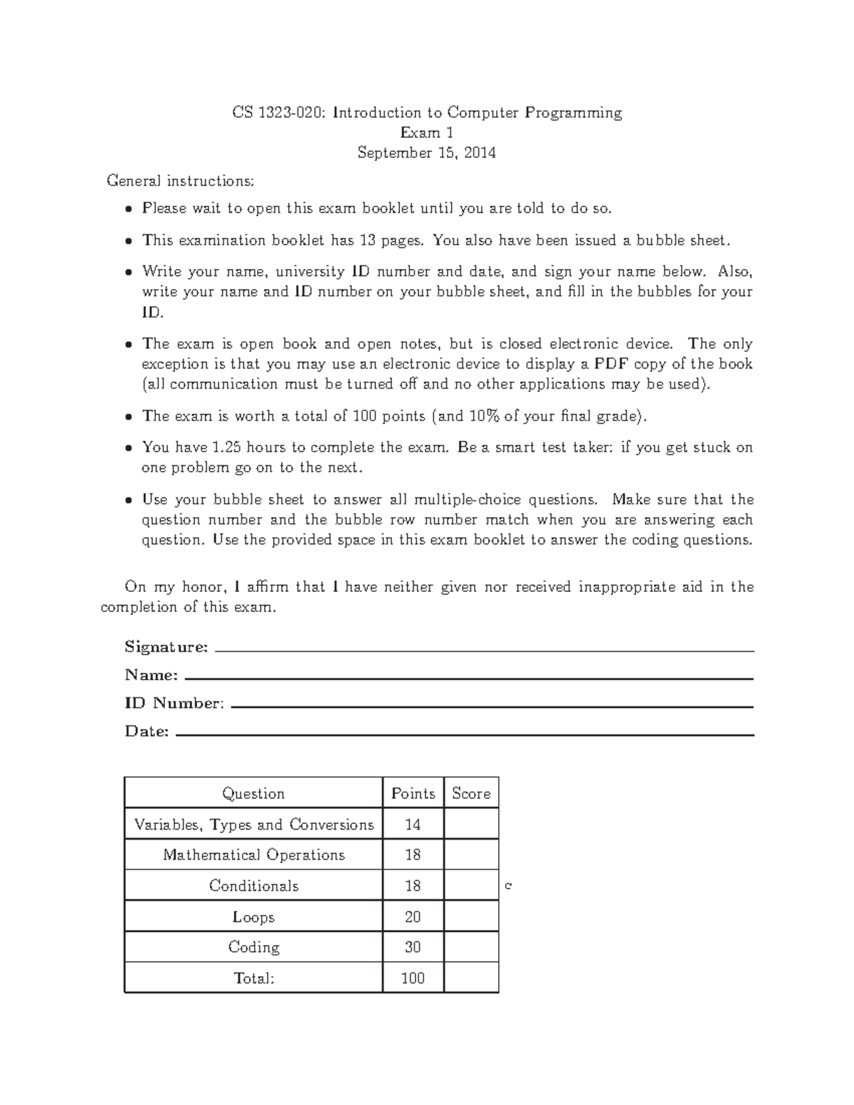 Exam1C sol - Second year notes - CS 1323-020: Introduction to Computer ...