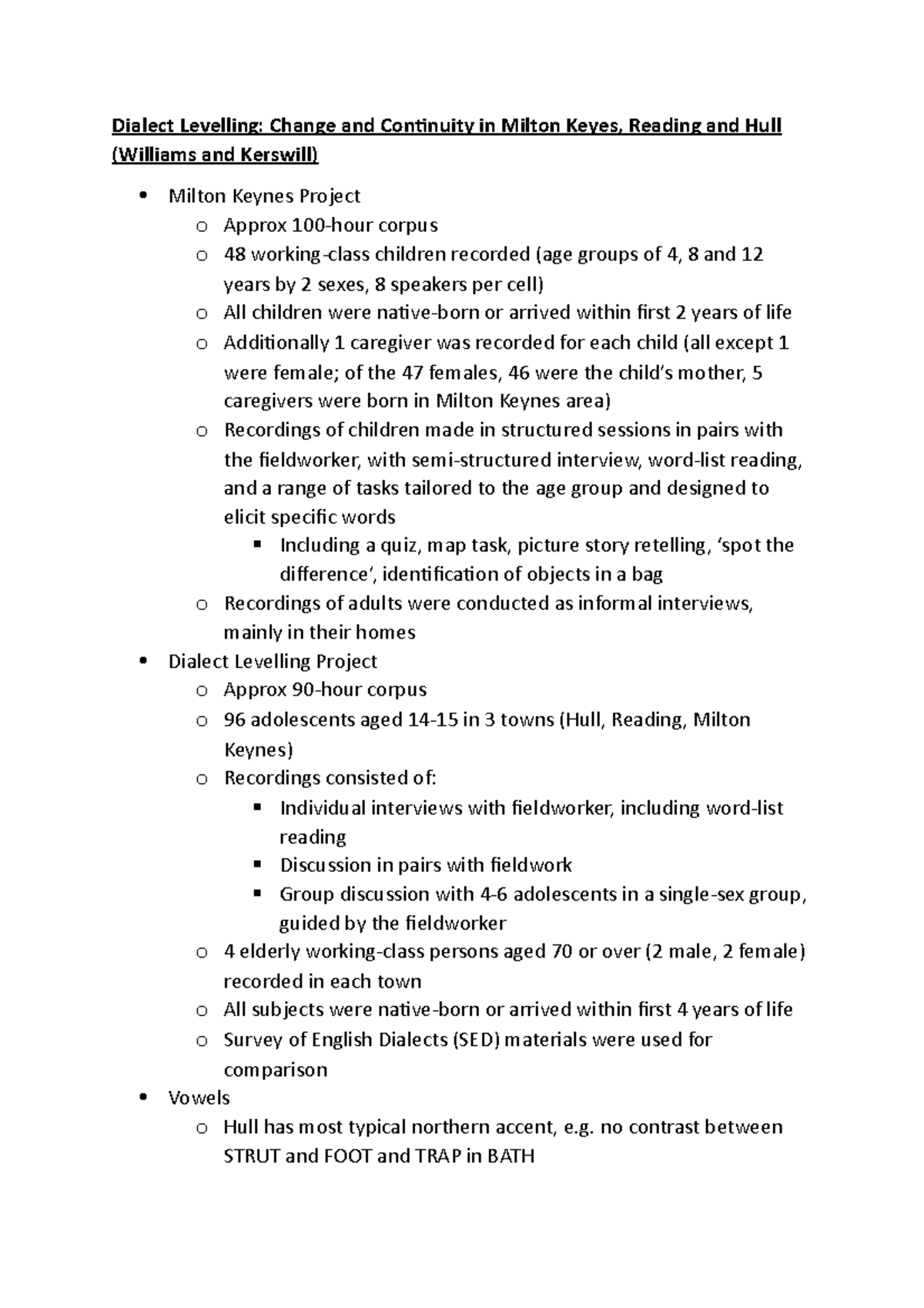 Kerswill & Williams Reading Notes - Dialect Levelling: Change and ...