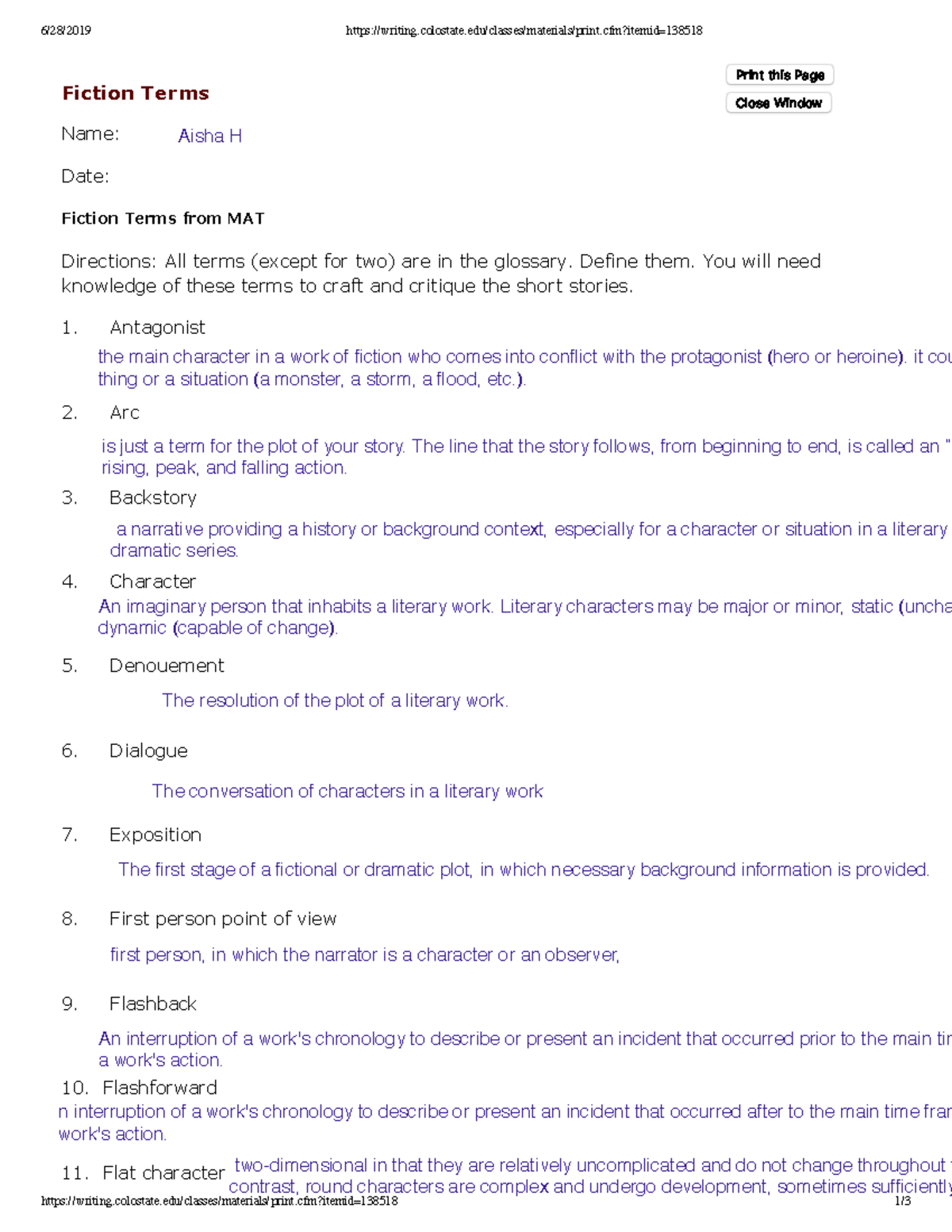 Fiction Terms - 6/28/2019 writing.colostate/classes/materials/print.cfm ...