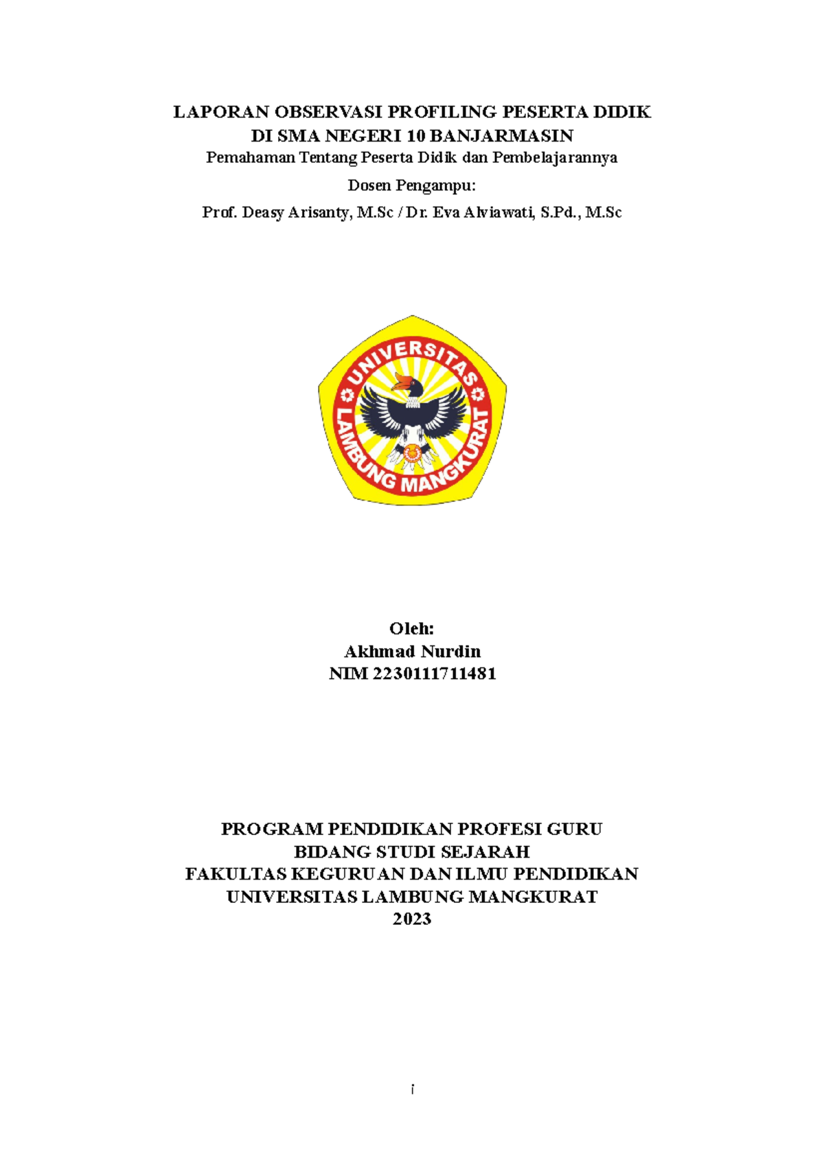 Hasil Laporan Observasi Profiling Peserta Didik Proses - LAPORAN OBSERVASI PROFILING PESERTA ...
