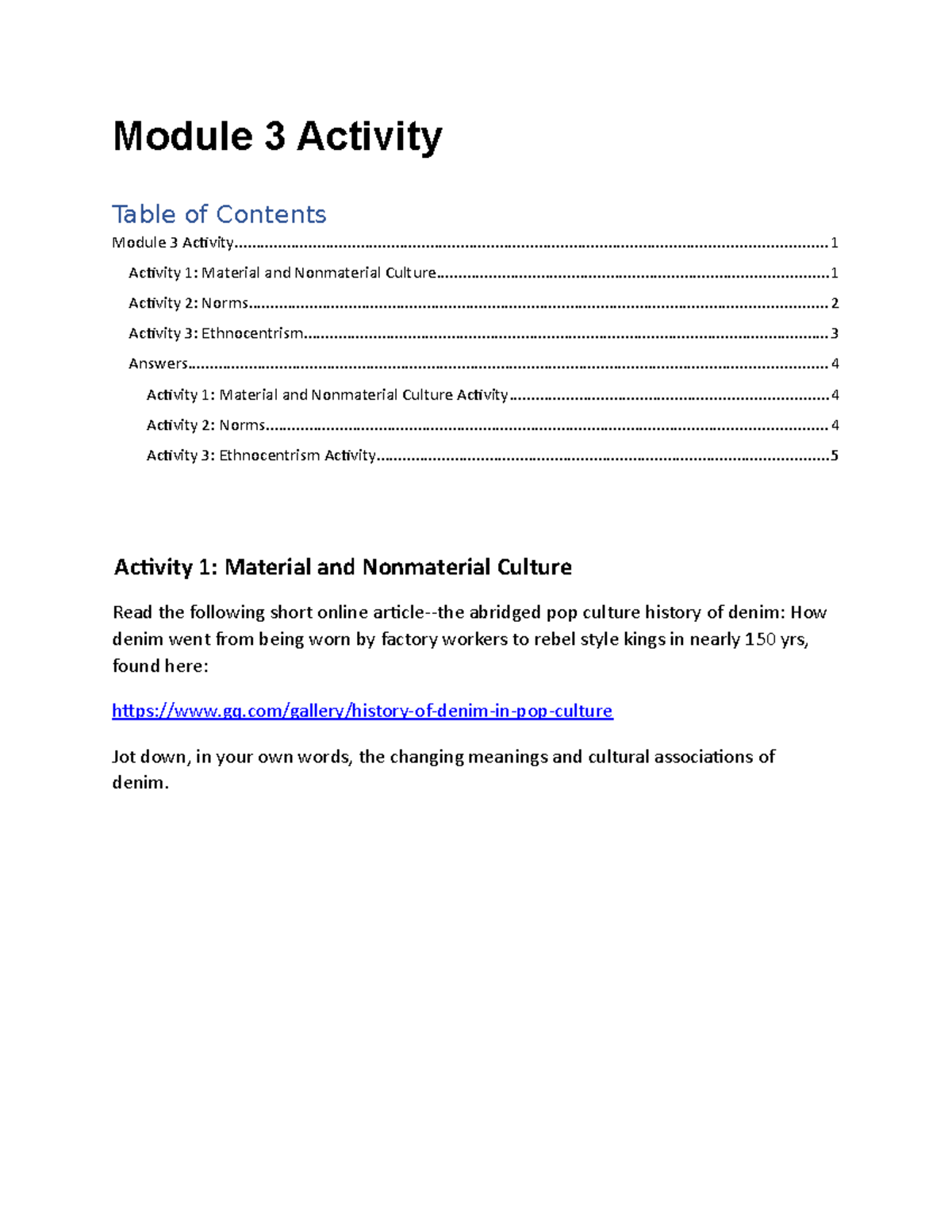 Module 3Activity - class notes - Module 3 Activity Table of Contents ...