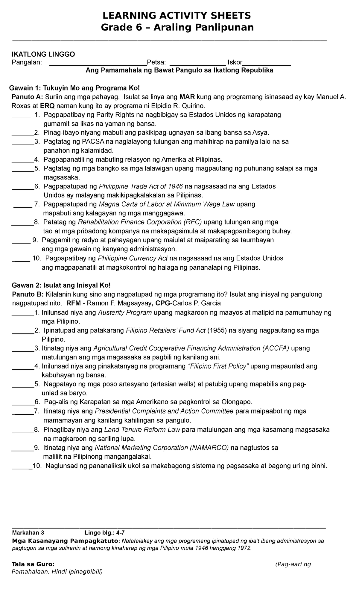 AP6 LAS3 4 Q3 Araling Panlipunan Quiz LEARNING ACTIVITY SHEETS ap6-las3-4-q3-araling-panlipunan-quiz-learning-activity-sheets