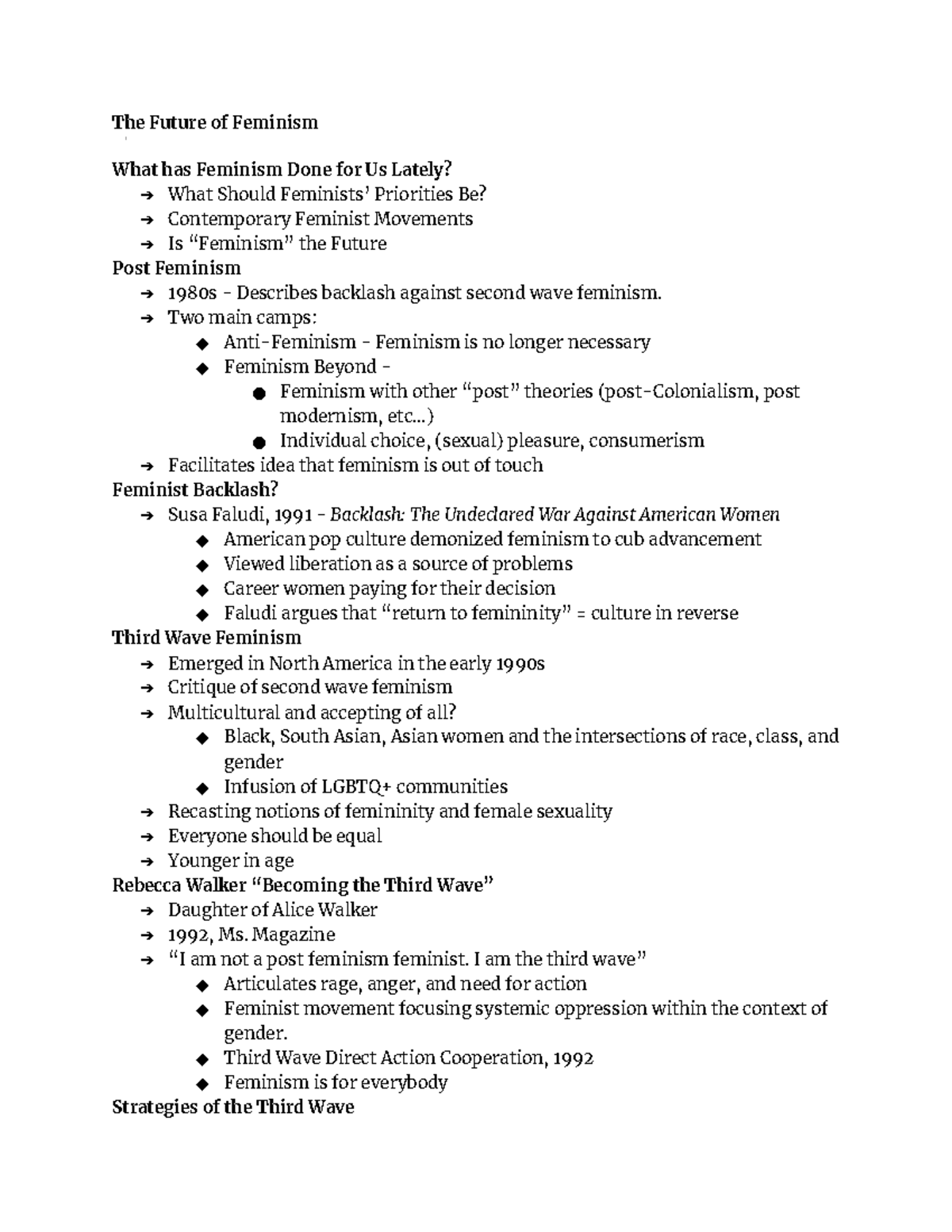 November 29 - Lecture Notes - The Future of Feminism What has Feminism ...