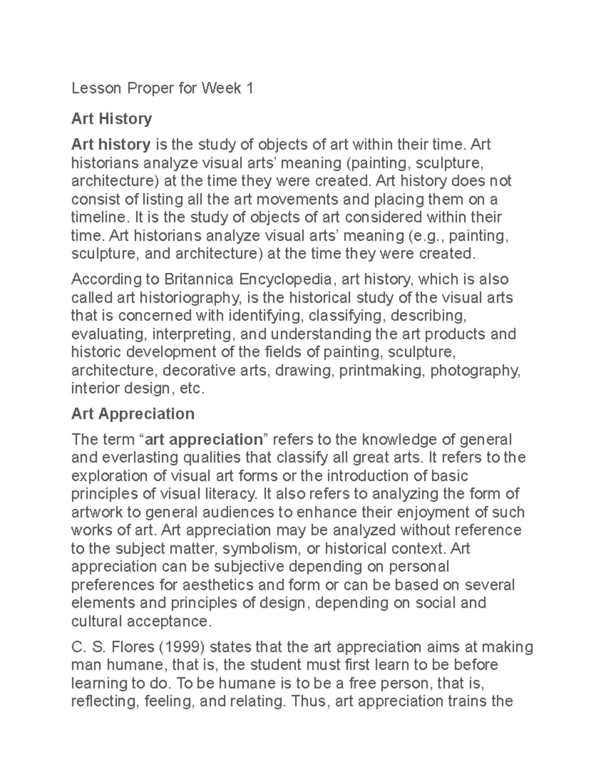 Art Week 1 - Art Appreciation Module One Art Appreciation Module One ...