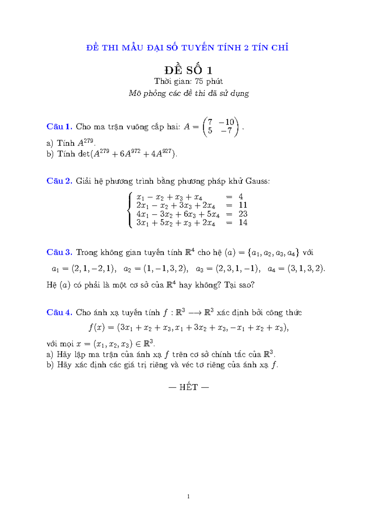 DSTT 2TC de mau - fgfgfgf - ĐỀ SỐ 1 Thời gian: 75 phút Mô phỏng các đề ...