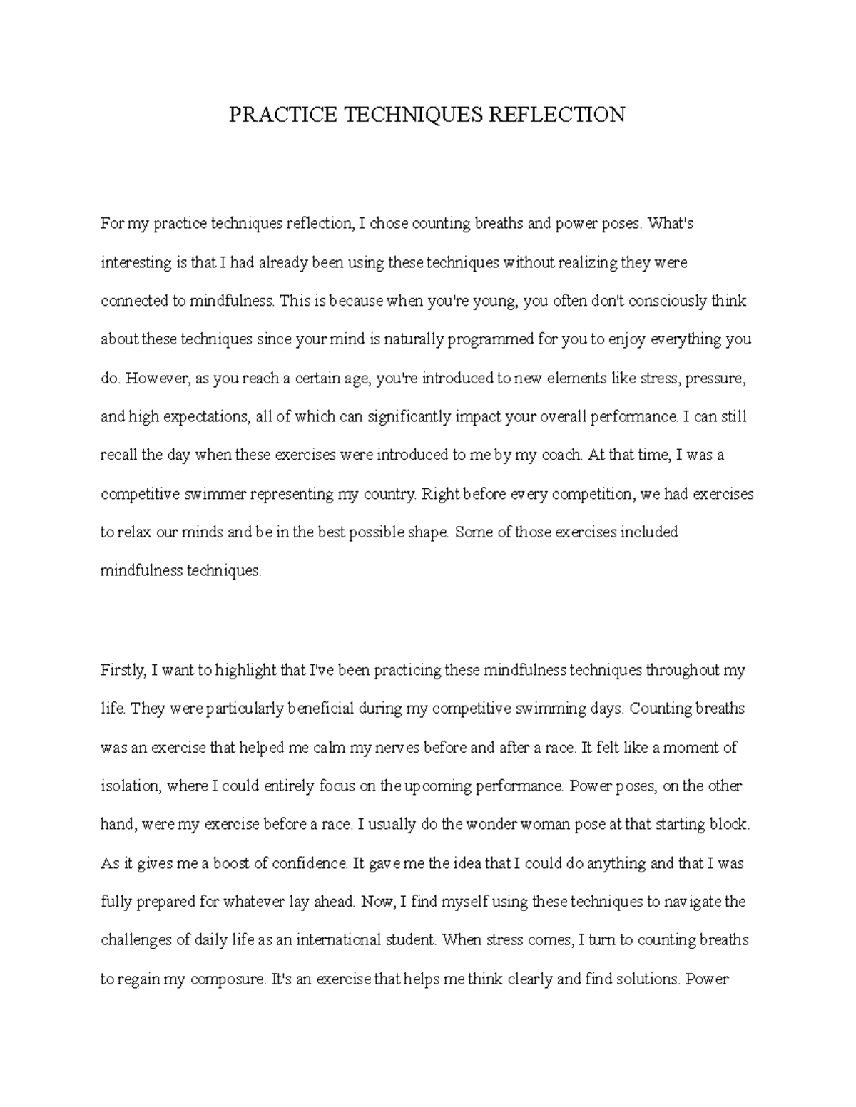 Techniques Reflection - PRACTICE TECHNIQUES REFLECTION For my practice ...