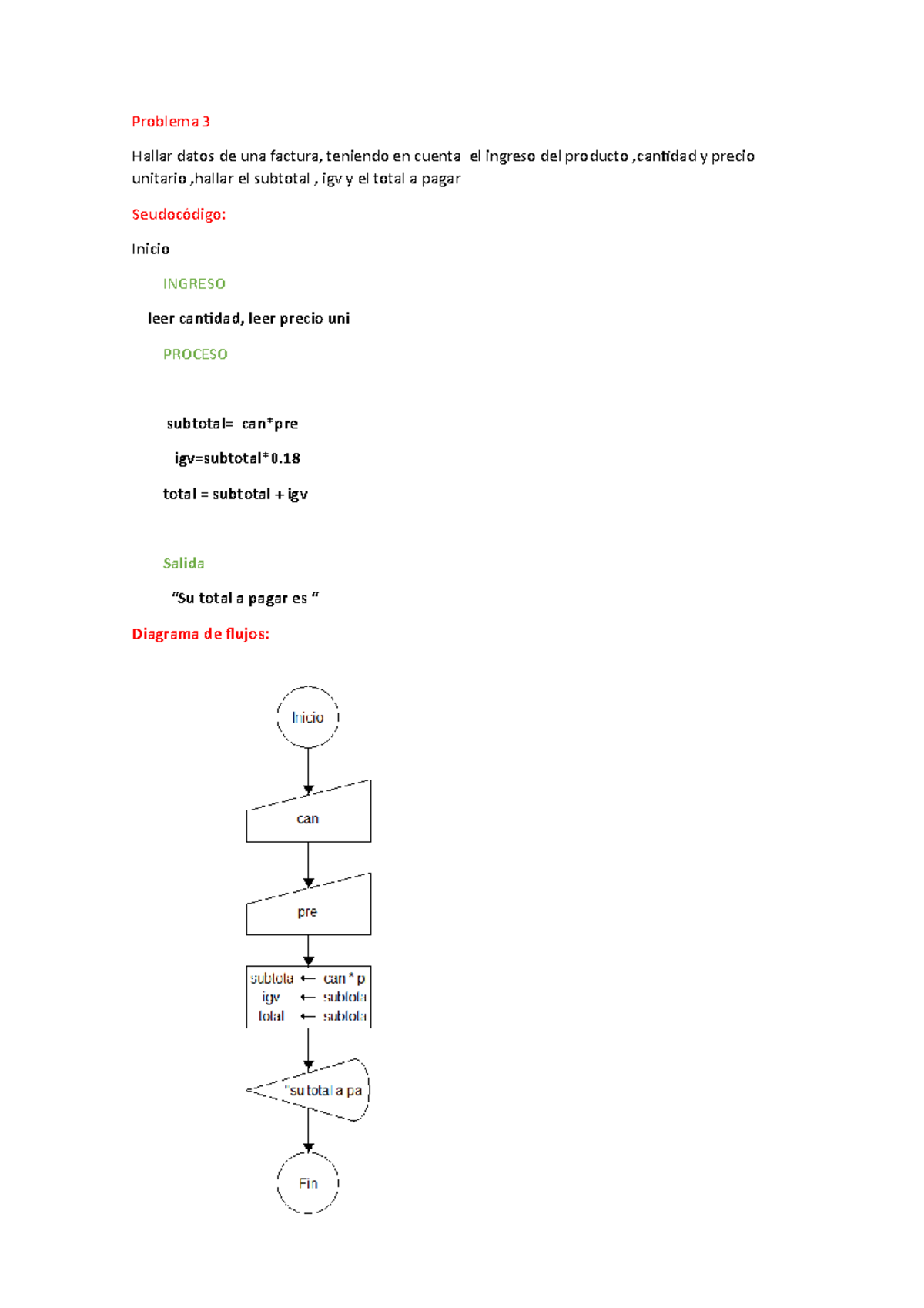 traabjo de senati algoritmia - Problema 3 Hallar datos de una factura, teniendo en cuenta el ...