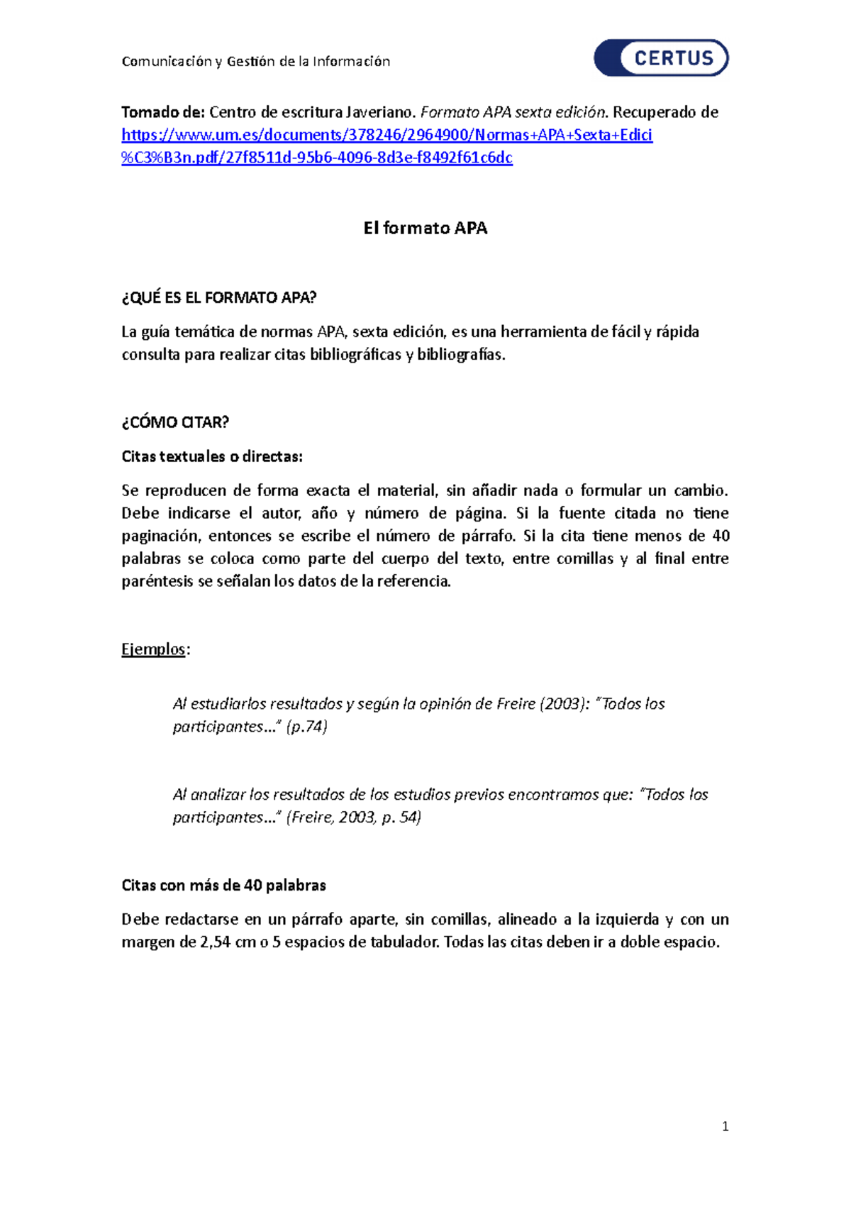 Semana 5 - Formato APA - Tarea - Tomado de: Centro de escritura ...