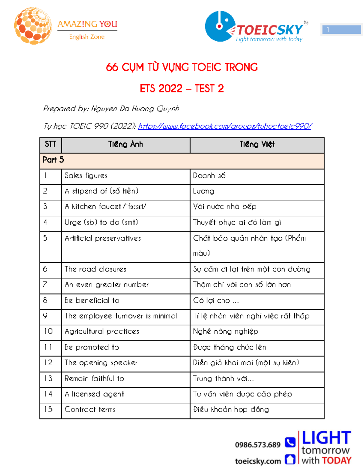 66 CỤM TỪ VỰNG Toeic - ETS 2022 - TEST 2 (Tự học Toeic 990 - 2022) - 66 ...