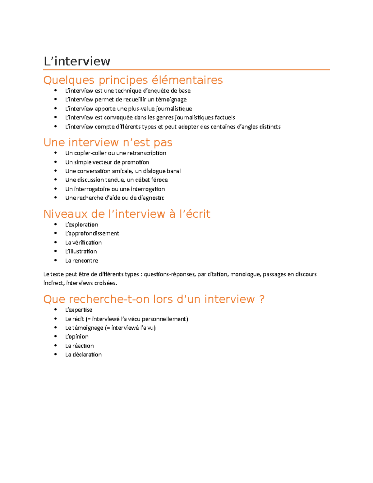 Interview - Synthèse - L’interview Quelques principes élémentaires L ...