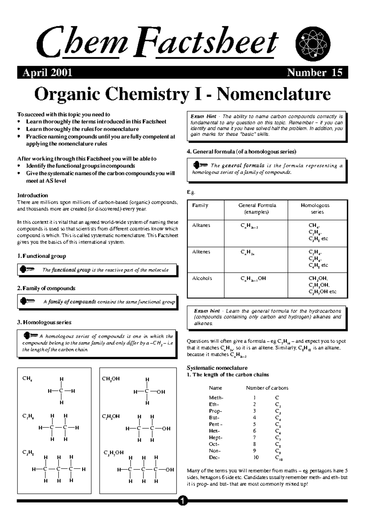 Organic Naming - Eco class notes - Organic Chemistry I - Nomenclature ...