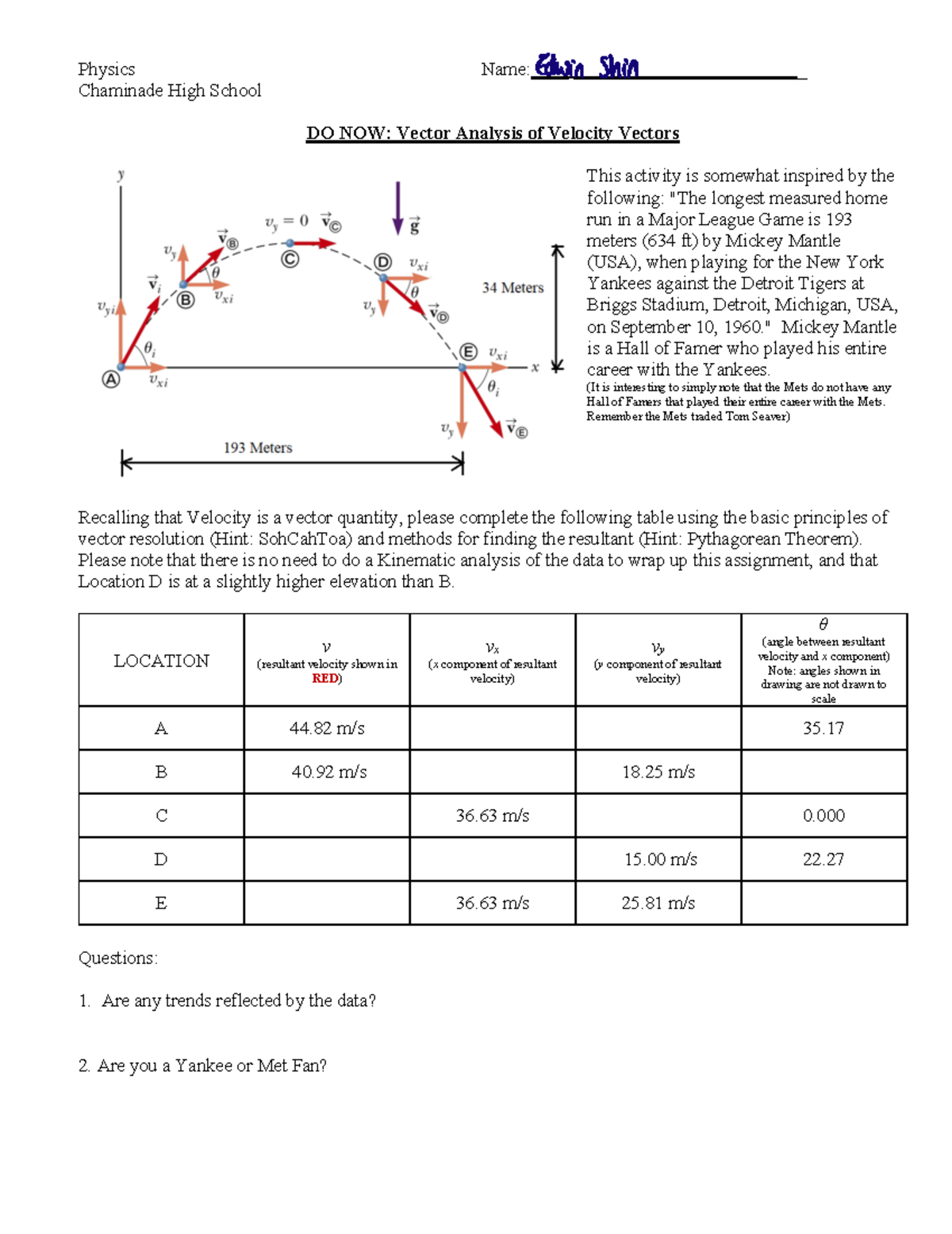 240930+Vector+Analysis+of+Velocity+Vectors+Do+Now+4 - Physics Name