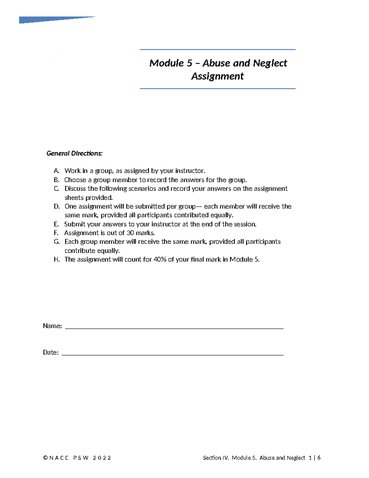 IV-6 Assigmt - Module 5 Abuse and Neglect - Module 5 – Abuse and ...