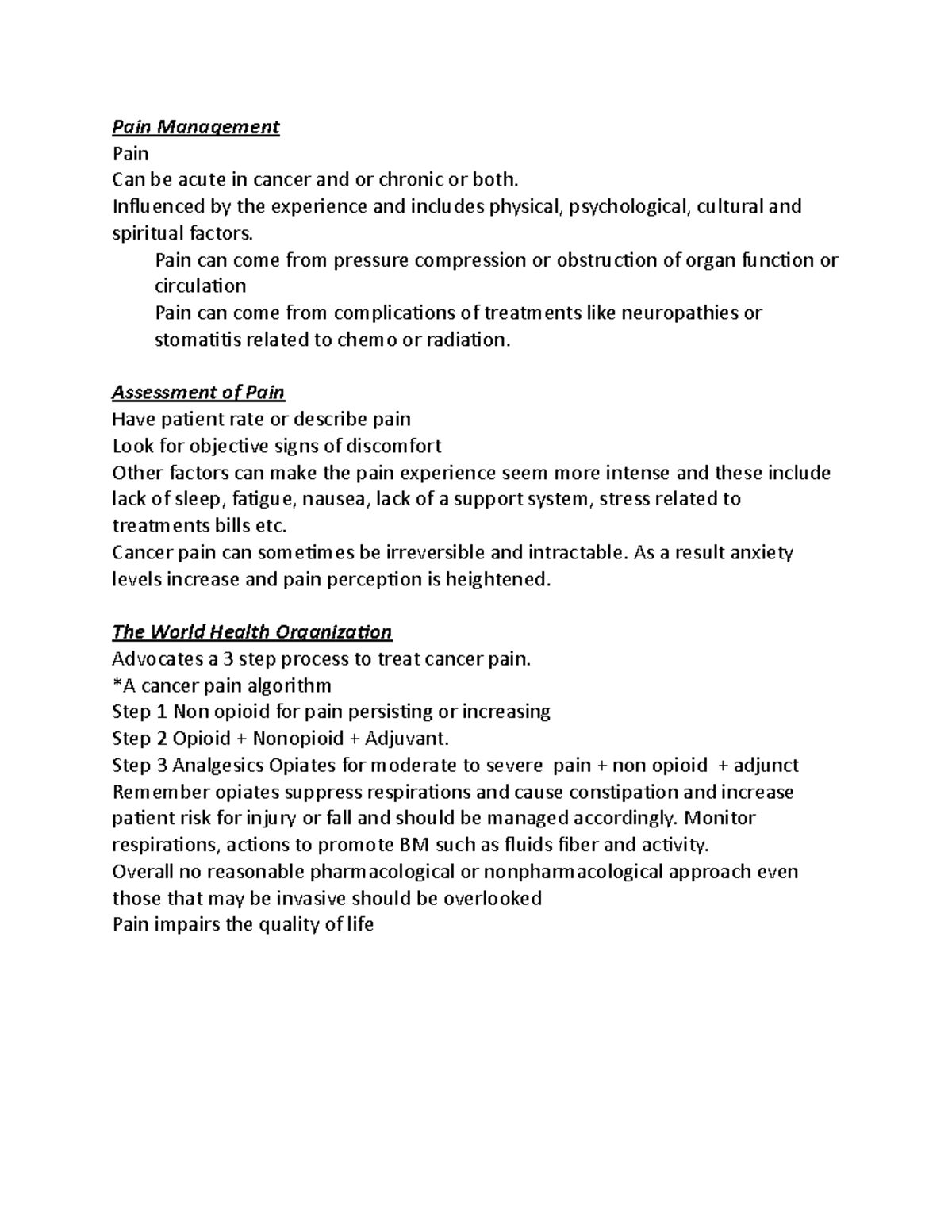 Pain Management Notes - medical surgical nursing - Pain Management Pain ...