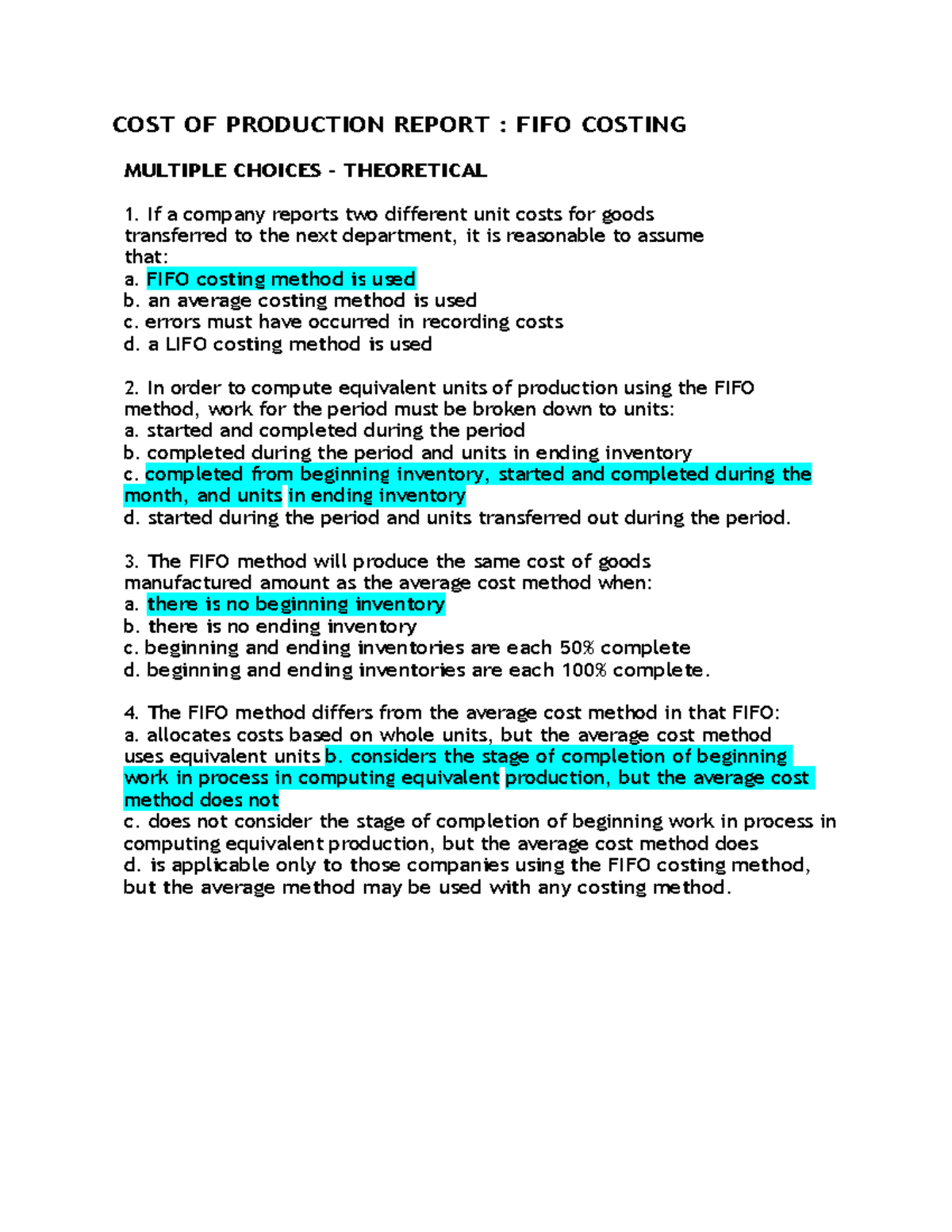 Financial Management - Lecture notes 1-45 - COST OF PRODUCTION REPORT ...