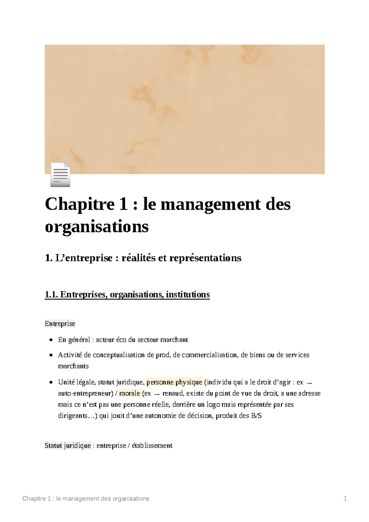 Chapitre 1 le management des organisations - 📄 Chapitre 1 : le ...