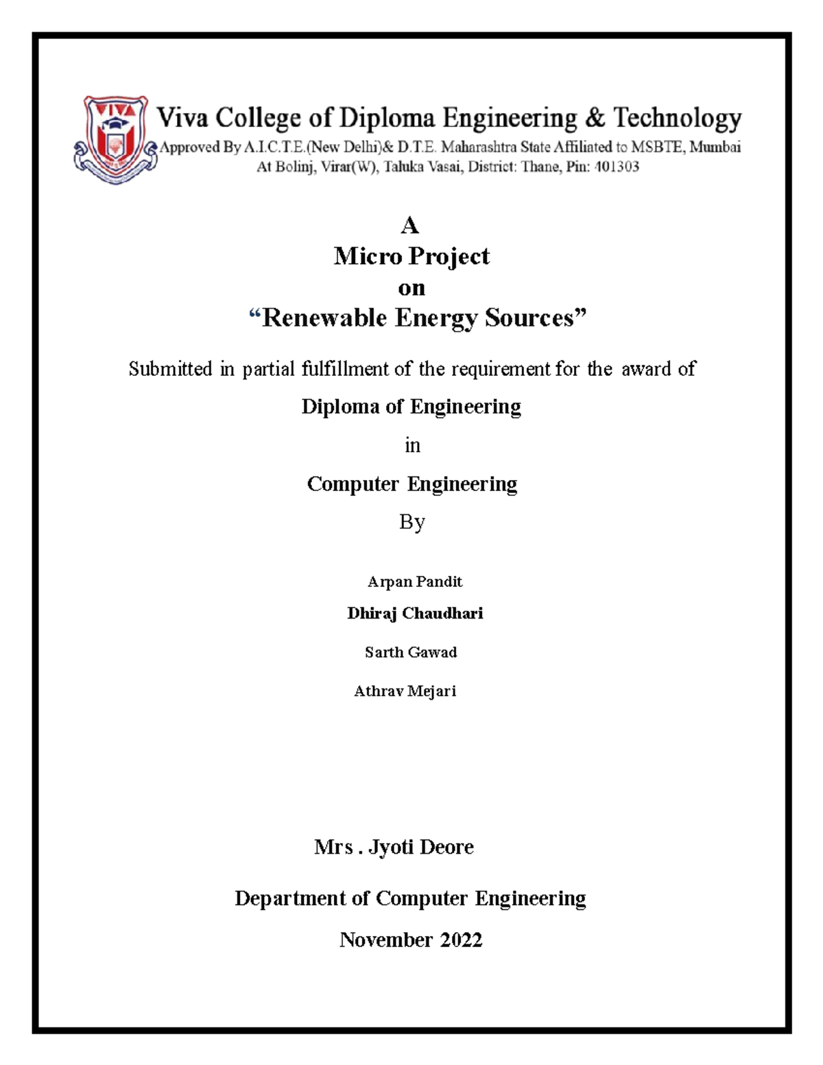 OSY Microproject 1 to 5 (1) (1) - A Micro Project on “Renewable Energy Sources” Submitted in ...