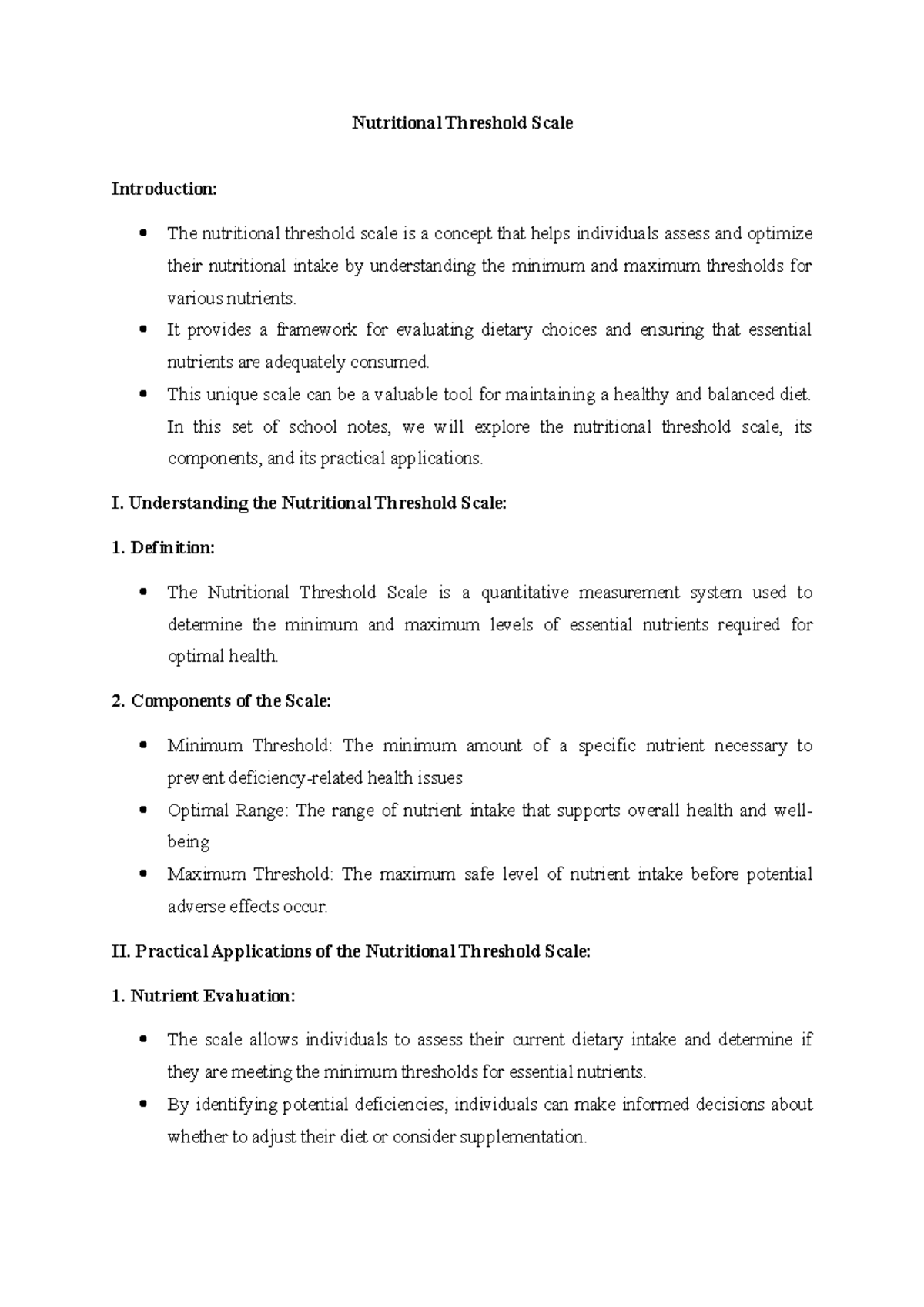 Nutritional Threshold Scale - Nutritional Threshold Scale Introduction ...