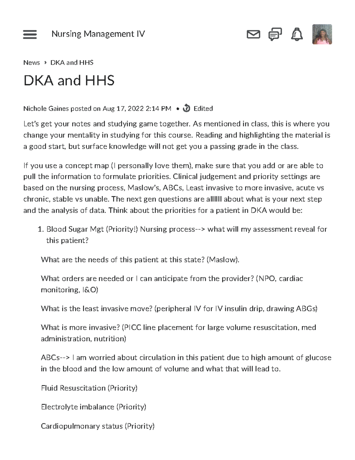 DKA and HHS - Nursing Management IV - Nichole Gaines posted on Aug 17 ...