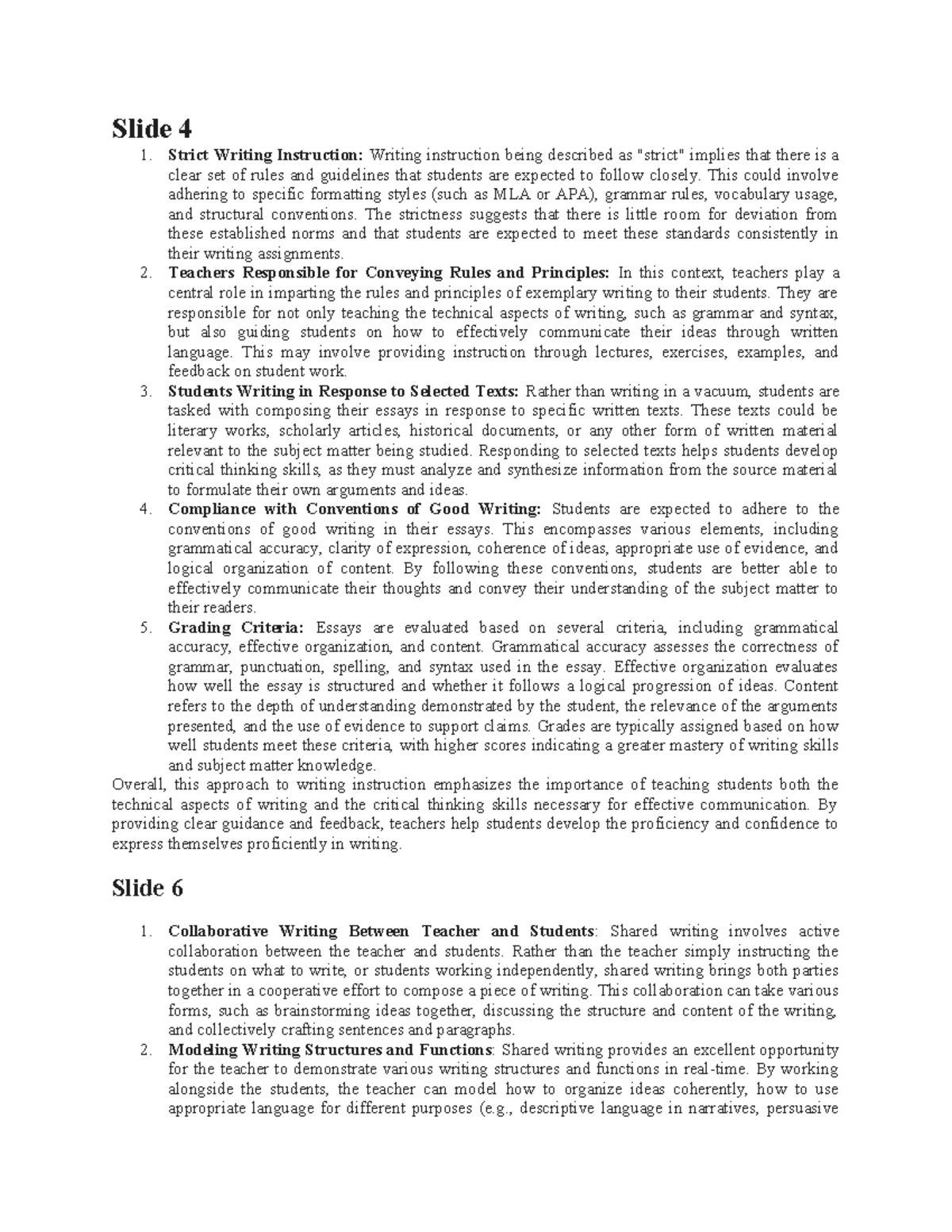 Handout-mee217 - Slide 4 1. Strict Writing Instruction: Writing ...