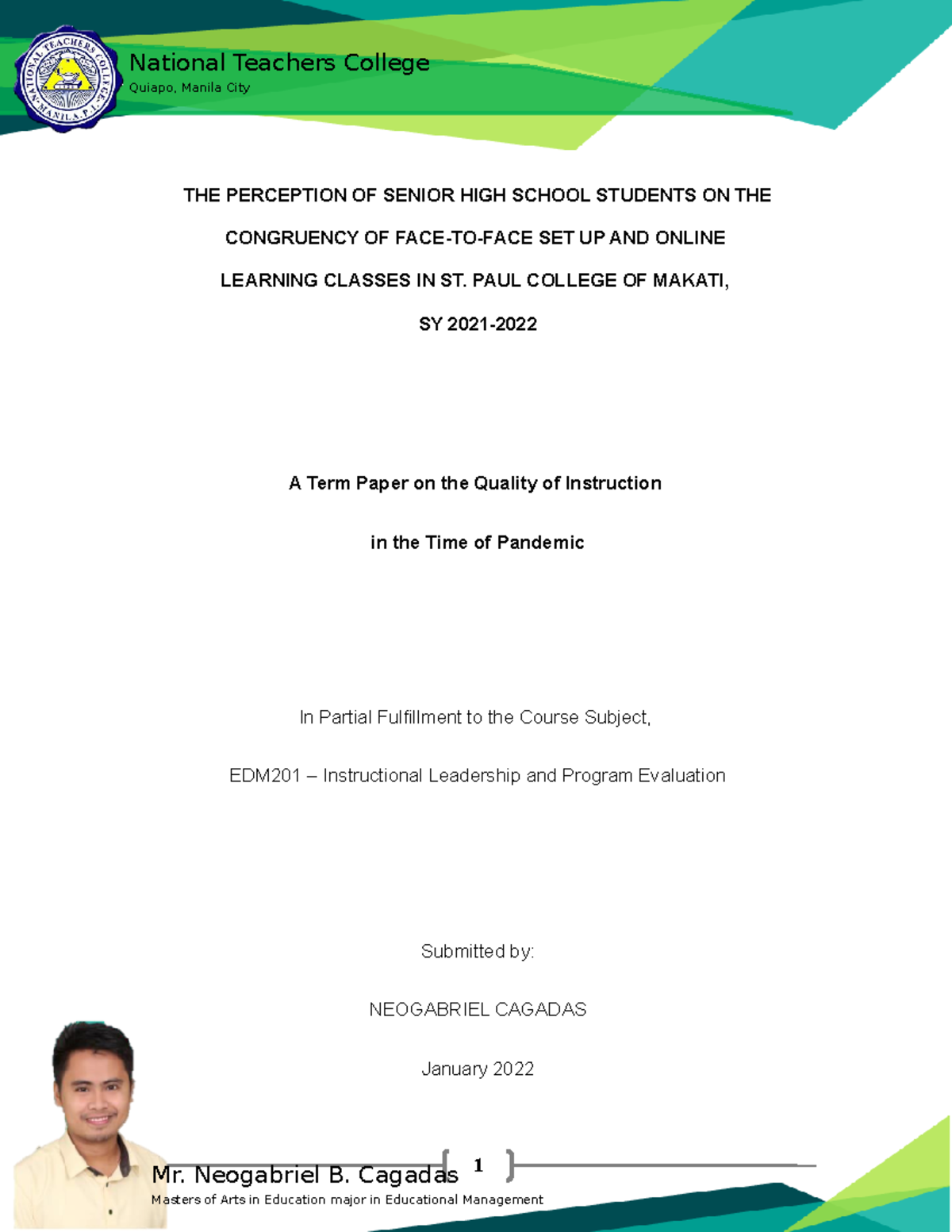 Cagadas Term Paper - THE PERCEPTION OF SENIOR HIGH SCHOOL STUDENTS ON ...