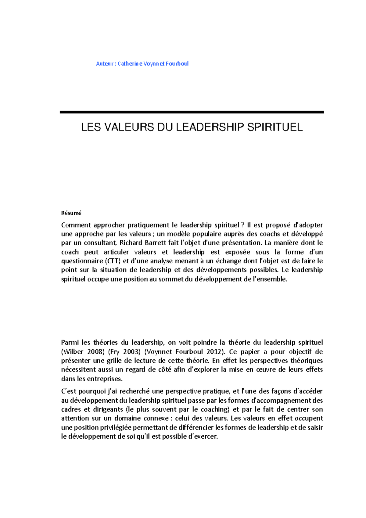 02 art leadership - Auteur : Catherine Voynnet Fourboul LES VALEURS DU ...