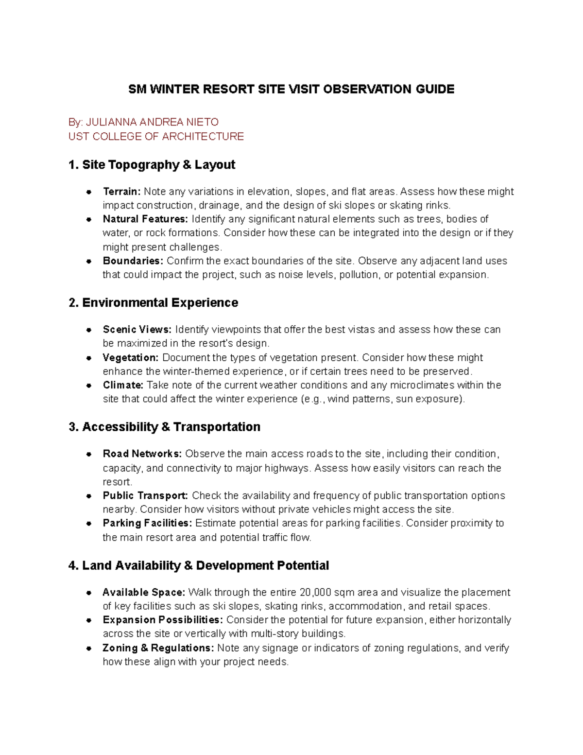 SITE Observation Guide - SM WINTER RESORT SITE VISIT OBSERVATION GUIDE ...