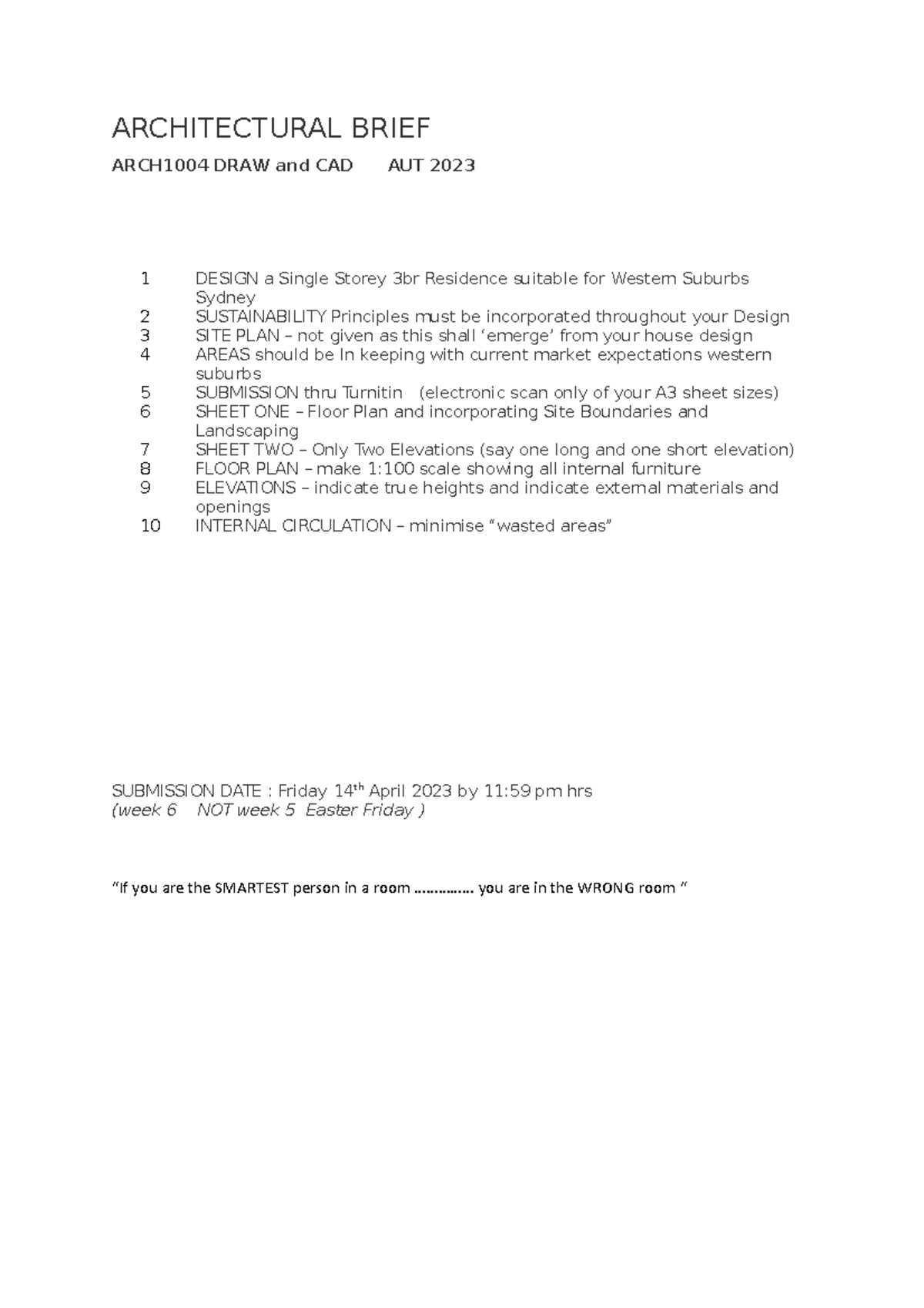 ARCH1004 Draw and CAD Architectural Brief - ARCHITECTURAL BRIEF ...