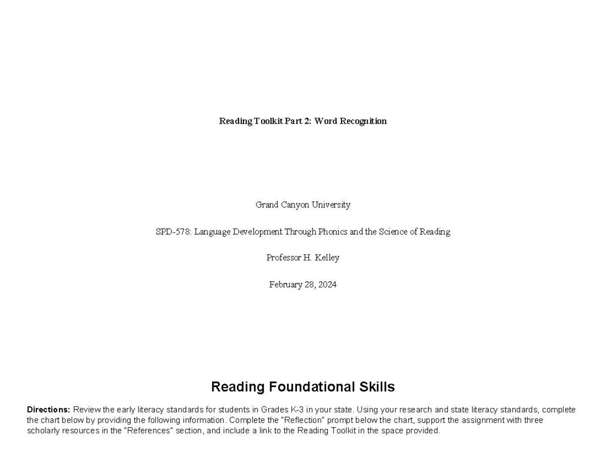 SPD578 Reading Toolkit Part 2 Word Recognition - Reading Toolkit Part 2 ...