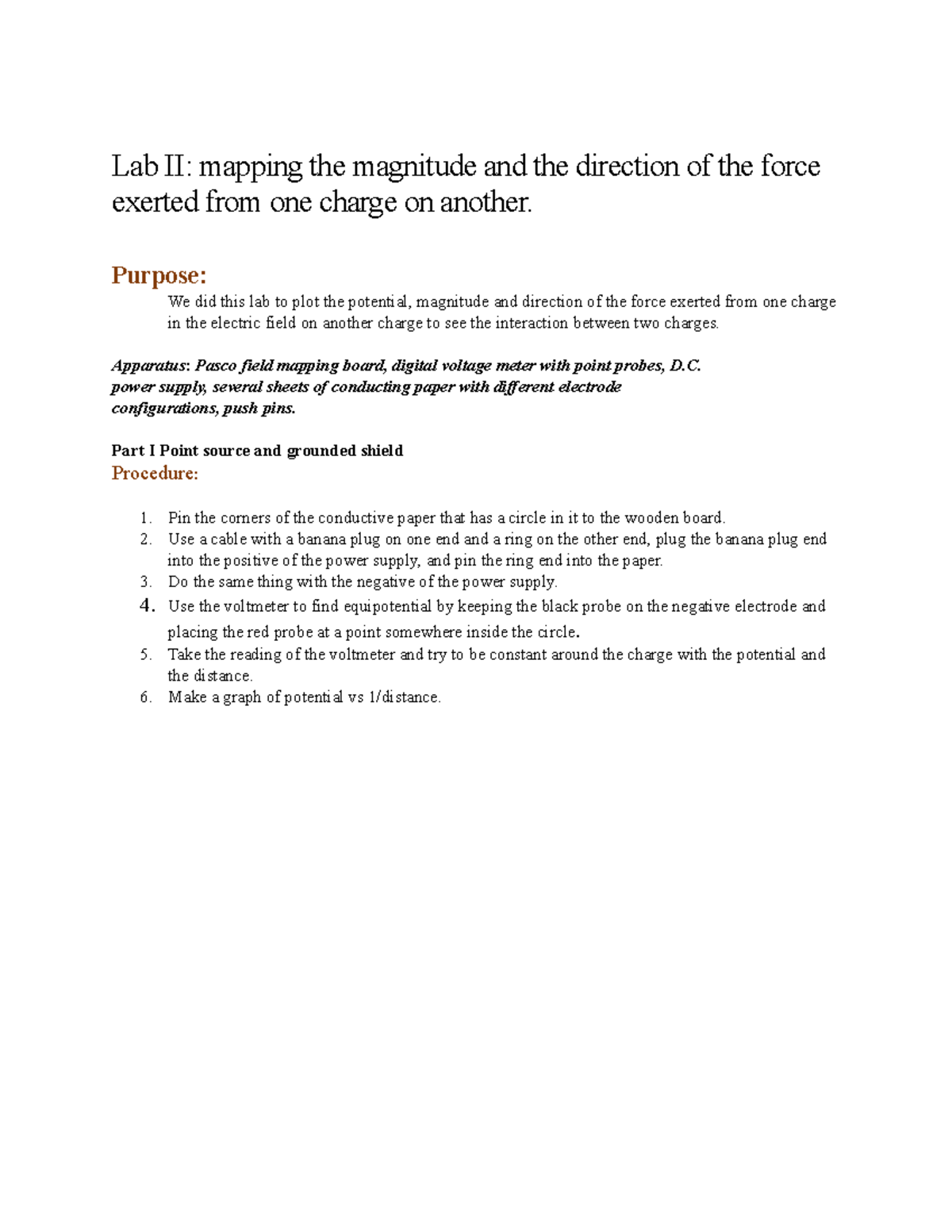 Lab 2 - Lab II: mapping the magnitude and the direction of the force ...