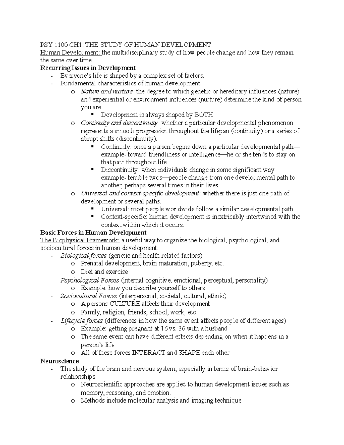PSY 1100 Chapter 1 - PSY 1100 CH1: THE STUDY OF HUMAN DEVELOPMENT Human ...