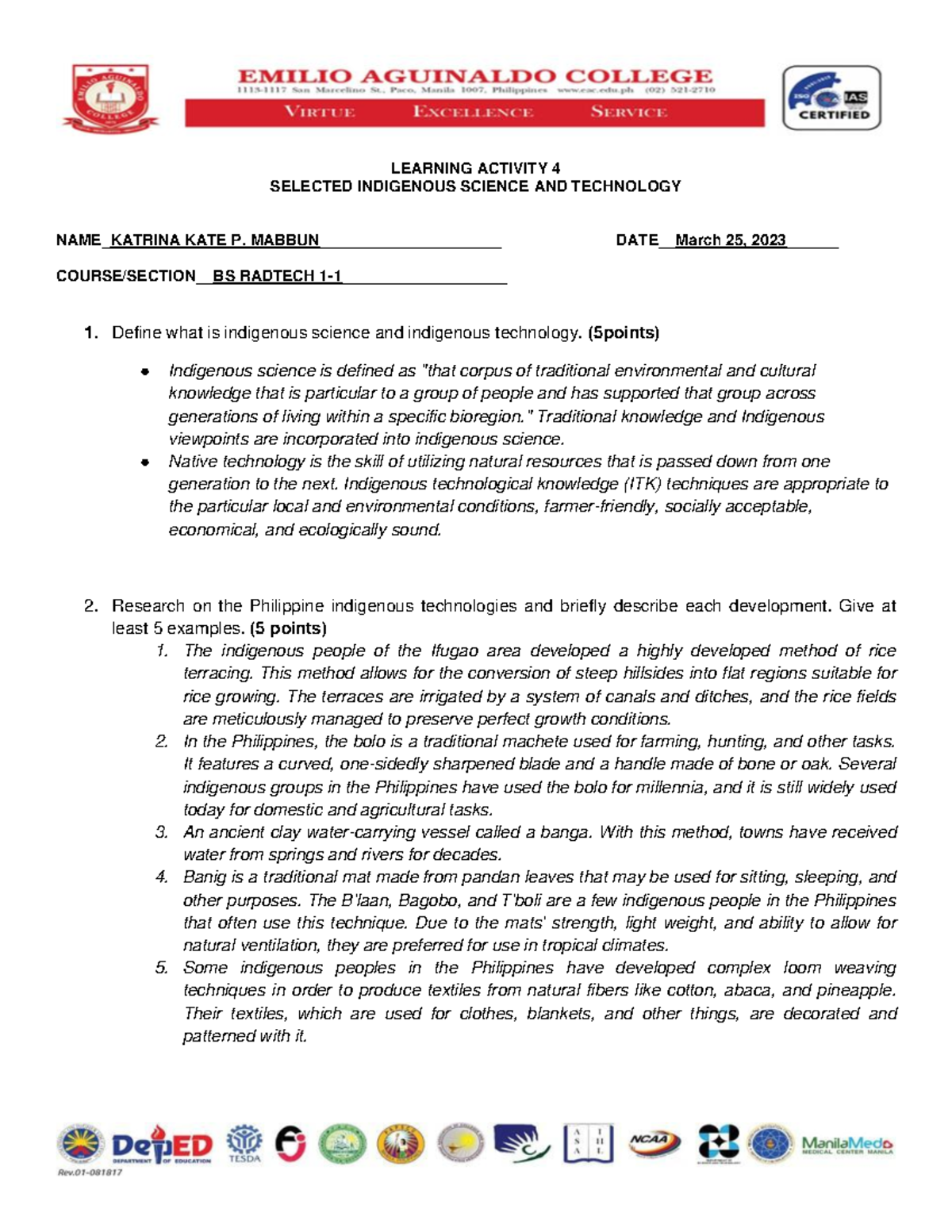 Mabbun Learning Activity 5-Selected Indigenous Science and Technology ...