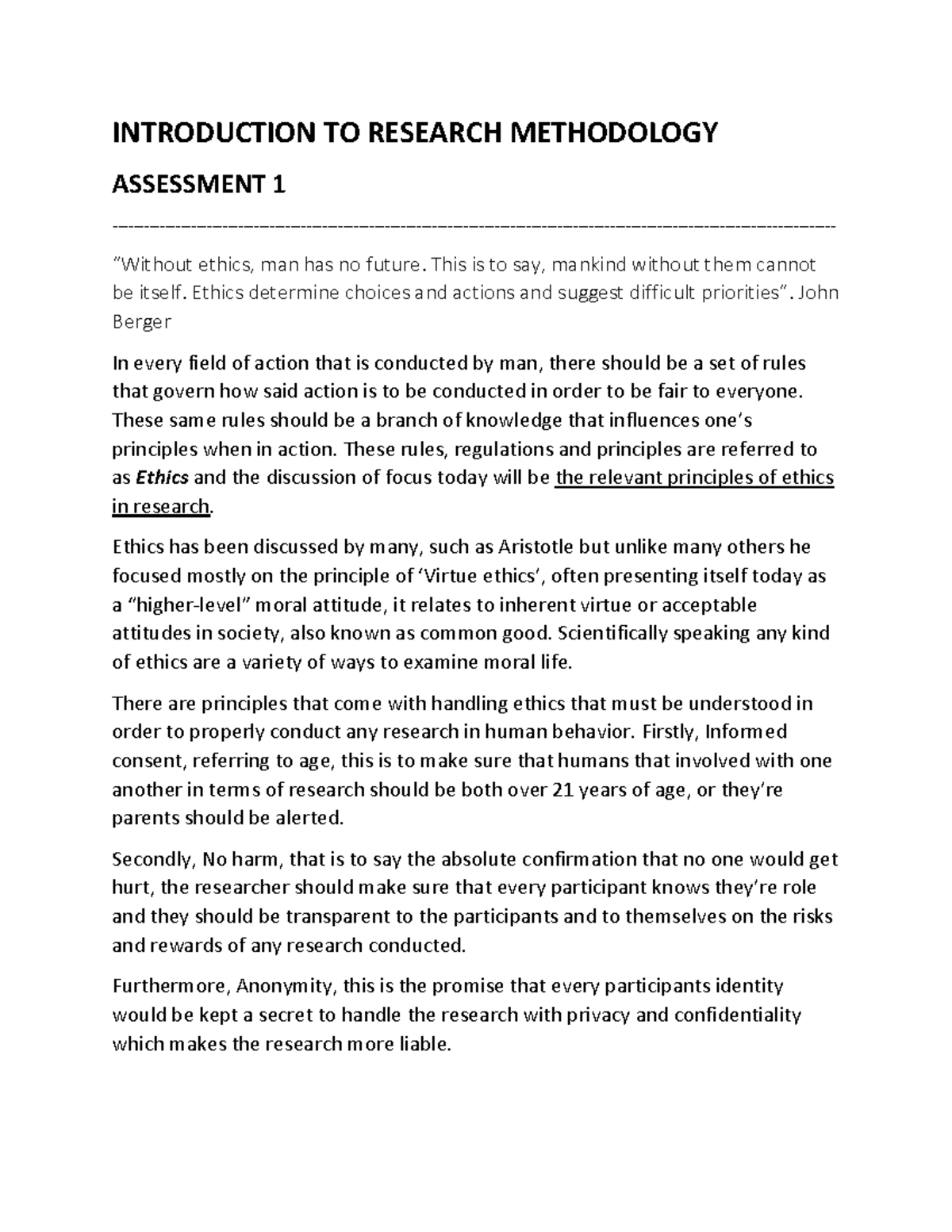 (IRM) Assesment 1 - irm - INTRODUCTION TO RESEARCH METHODOLOGY ...