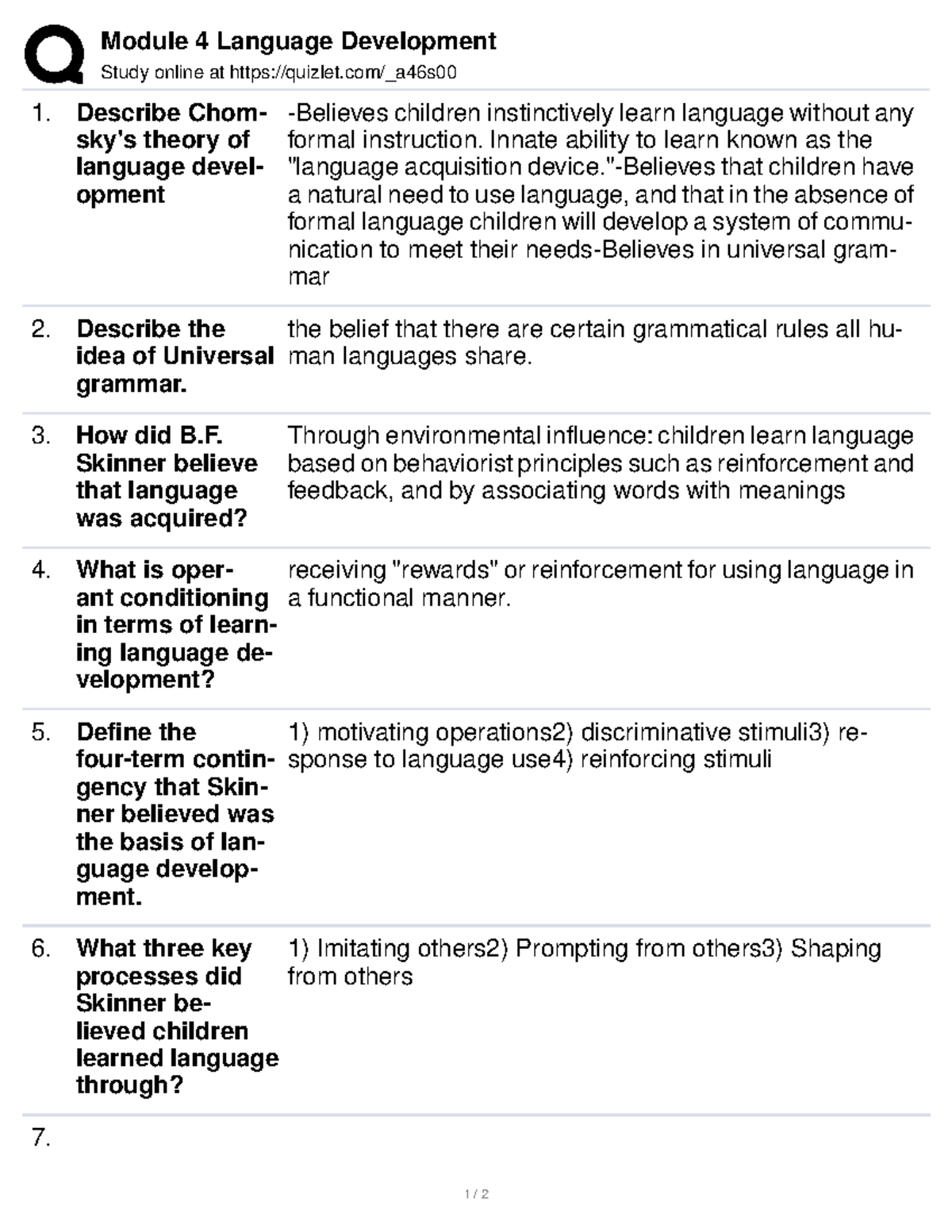 Module 4 Key Terms Module 4 Language Development Study Online At