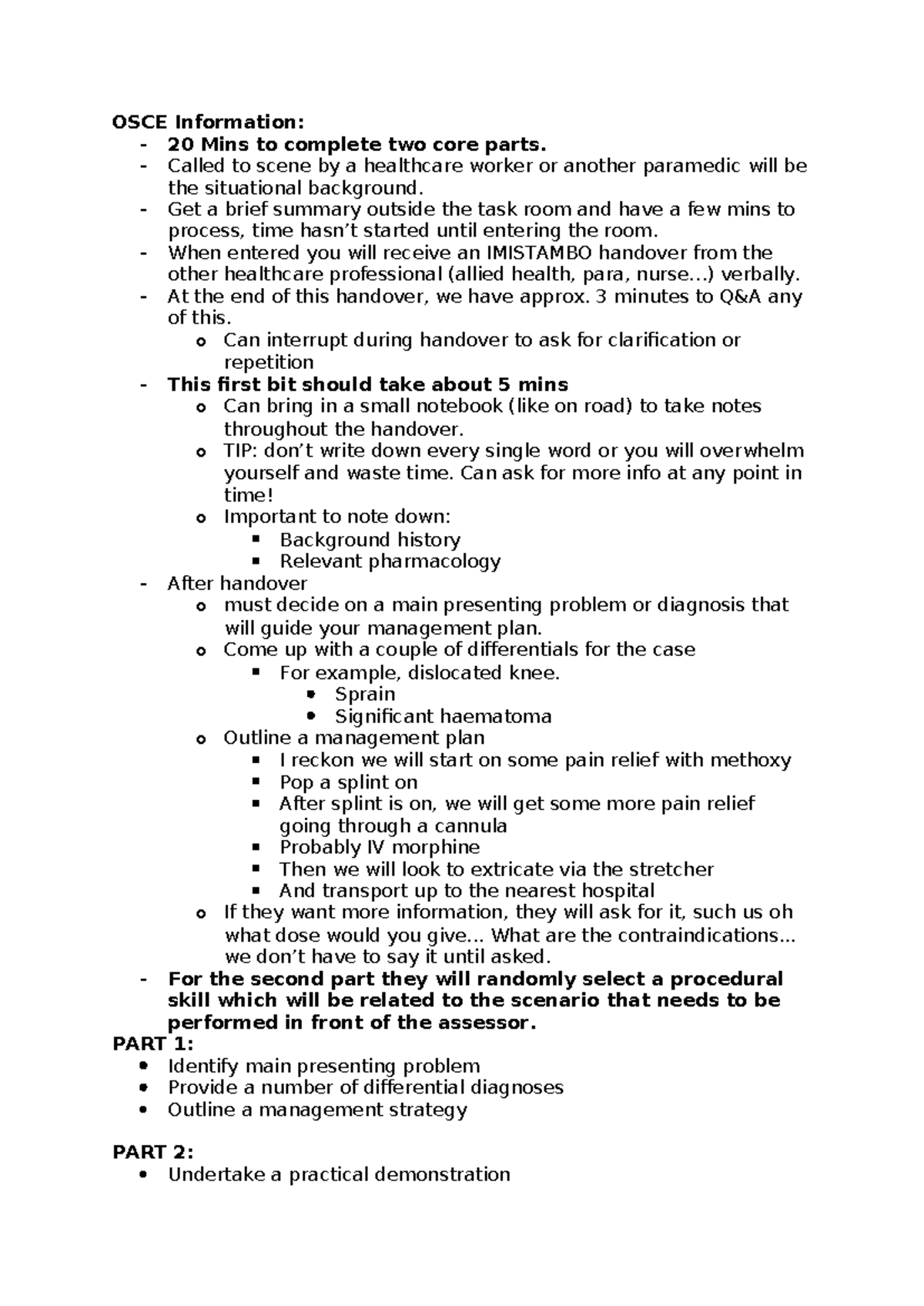 OSCE Information - notes - OSCE Information: - 20 Mins to complete two ...