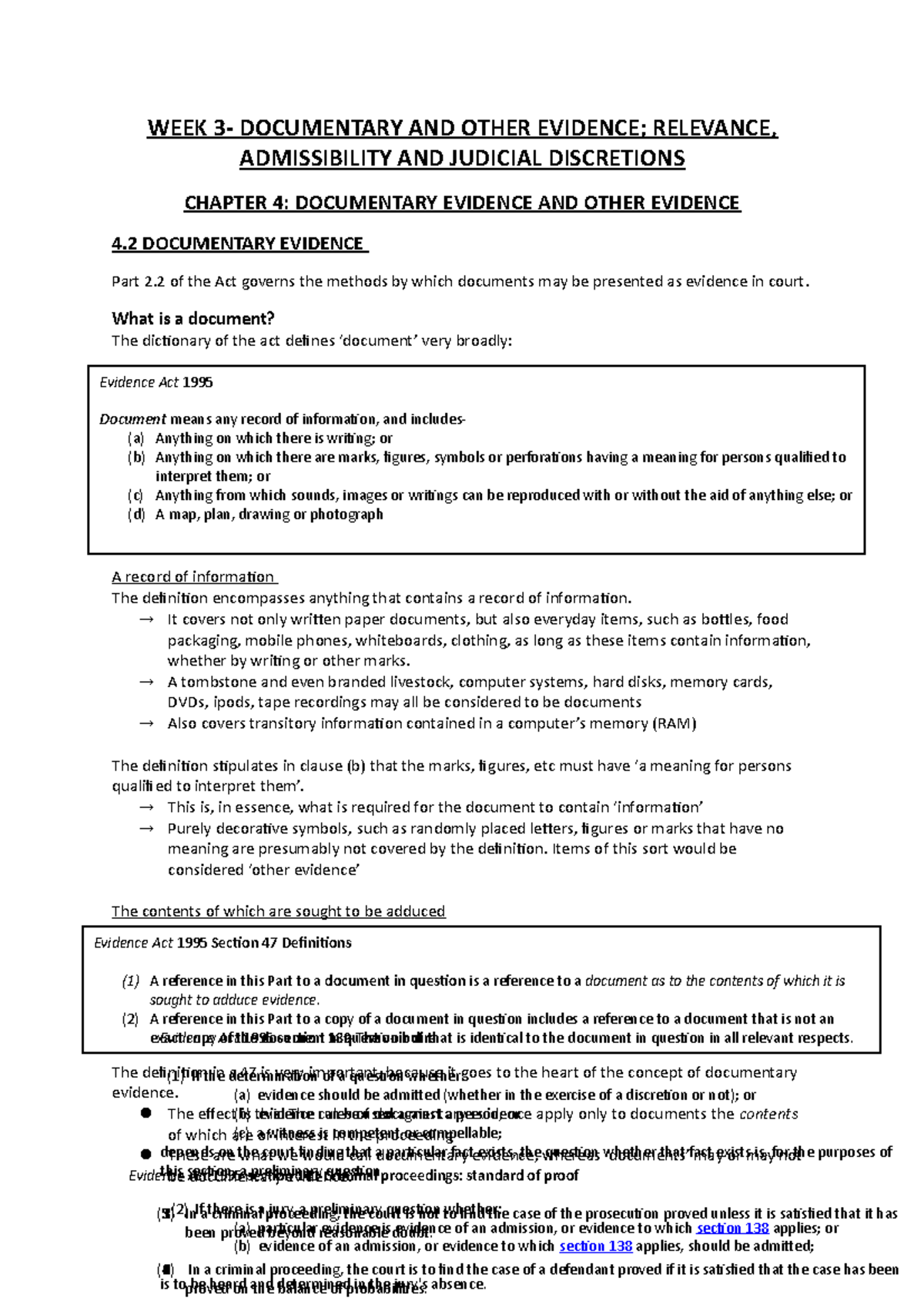 Week 3 cpe - week 3 notes - WEEK 3- DOCUMENTARY AND OTHER EVIDENCE ...