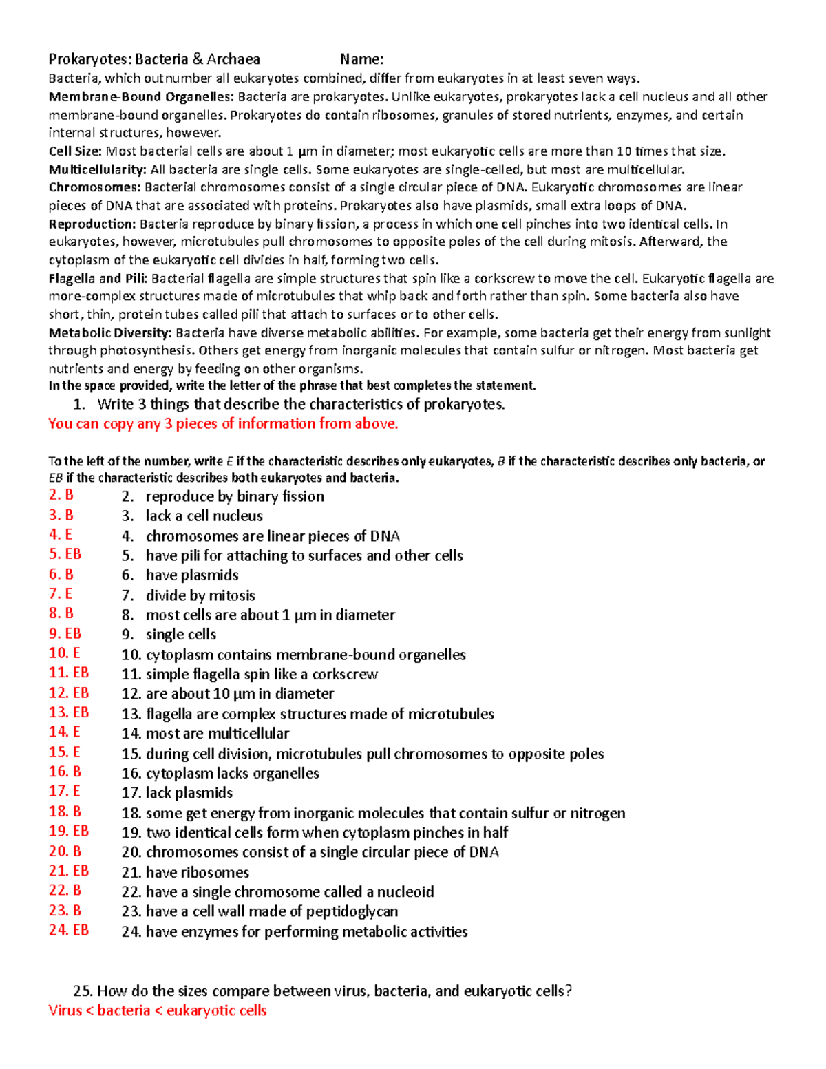2. Prokaryotes answers - Prokaryotes: Bacteria & Archaea Name: Bacteria ...