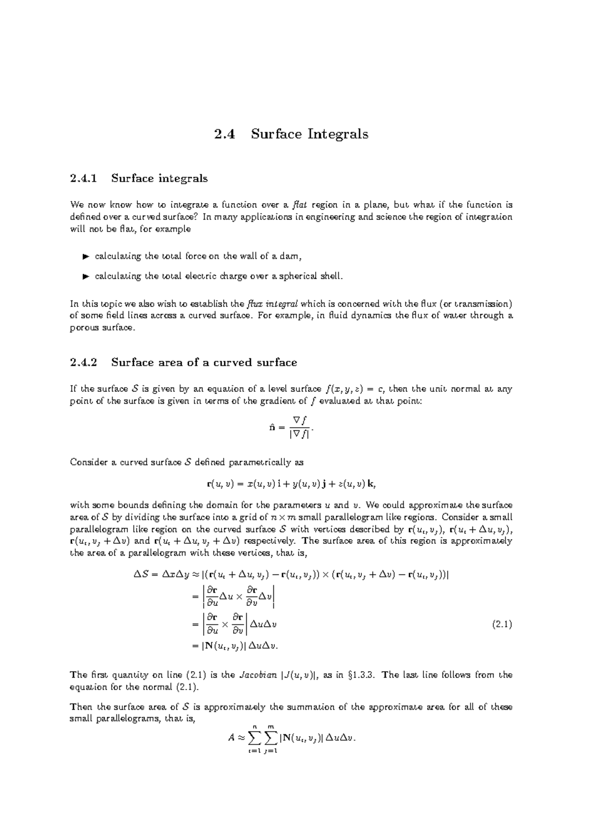 ENG2005 Lecture Notes Book 2 4 1 Surface Integrals - 2 Surface ...