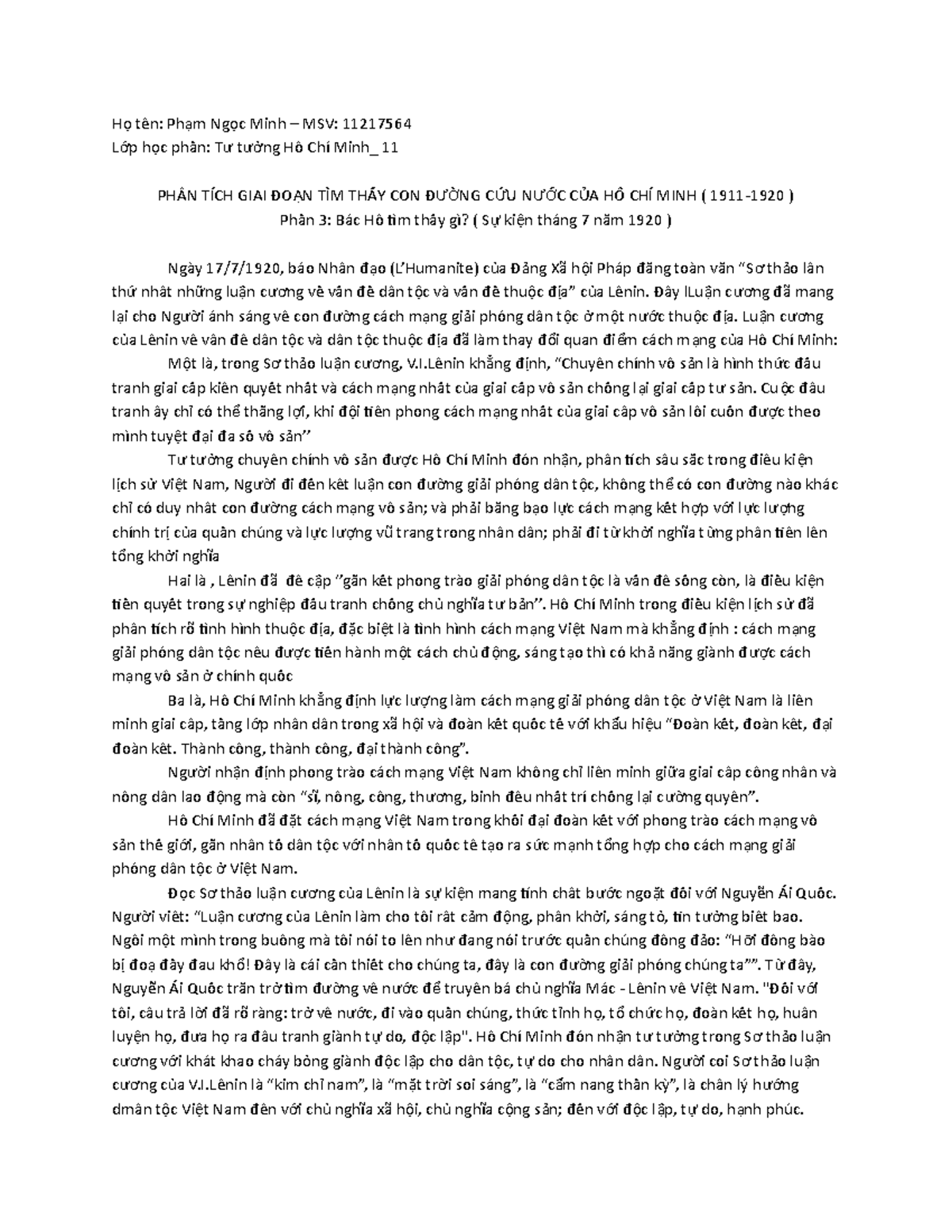 7 1920 tthcm - Hồ Chí Minh - H ọ tên: Ph m Ng c Minh – MSV: 11217564ạ ọ L p h c phầần: Tớ ọ ư ...